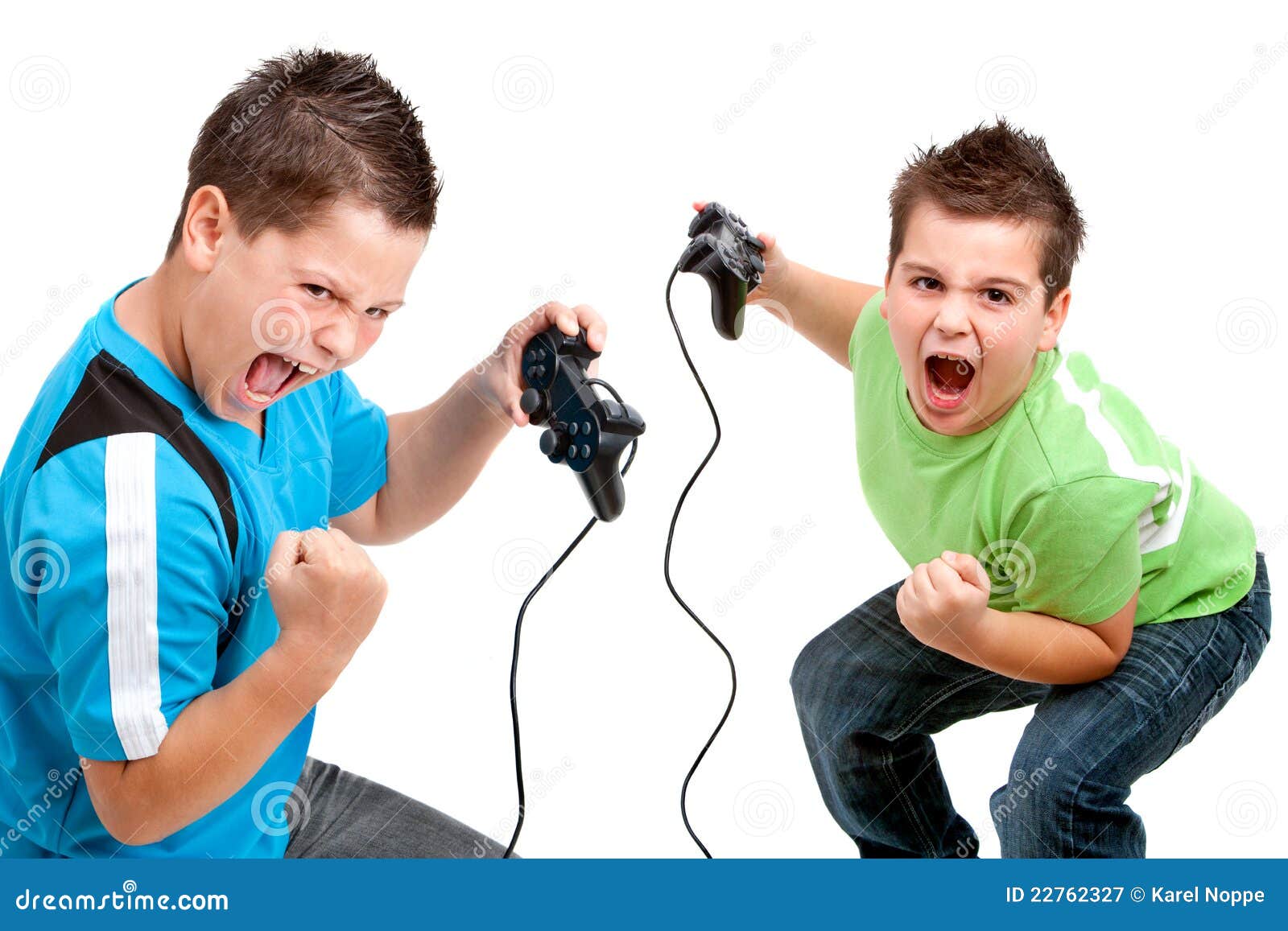 Euphorious Boys Playing with Video Consoles Stock Image - Image of ...