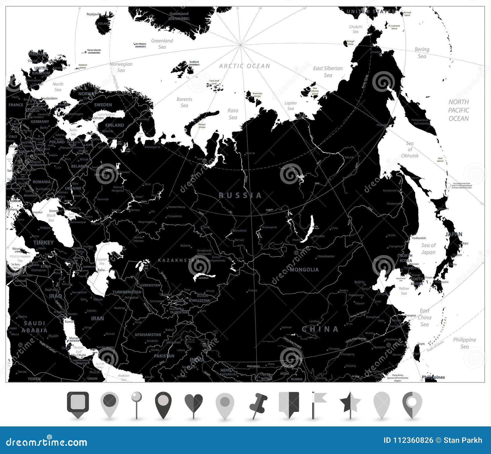 Eurasia Black Map Vector Illustration | CartoonDealer.com #112360824