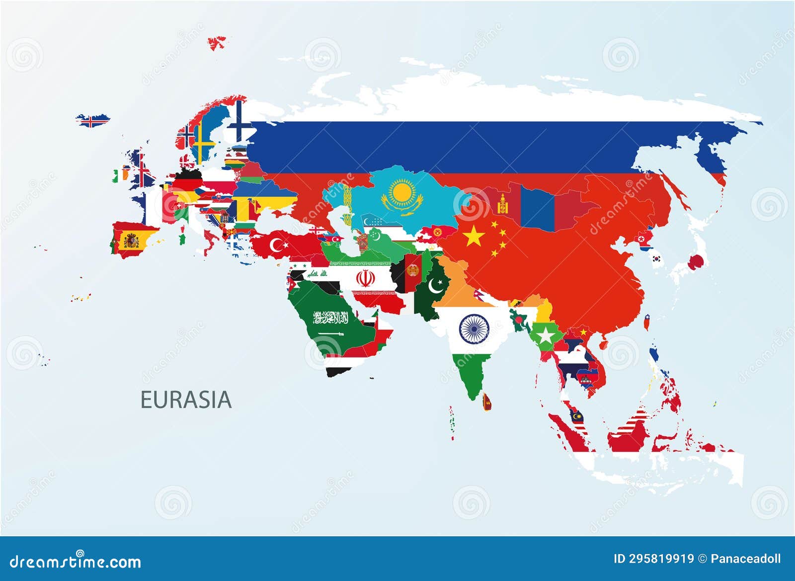 The Eurasia Map Divided by Countries Stock Illustration - Illustration ...