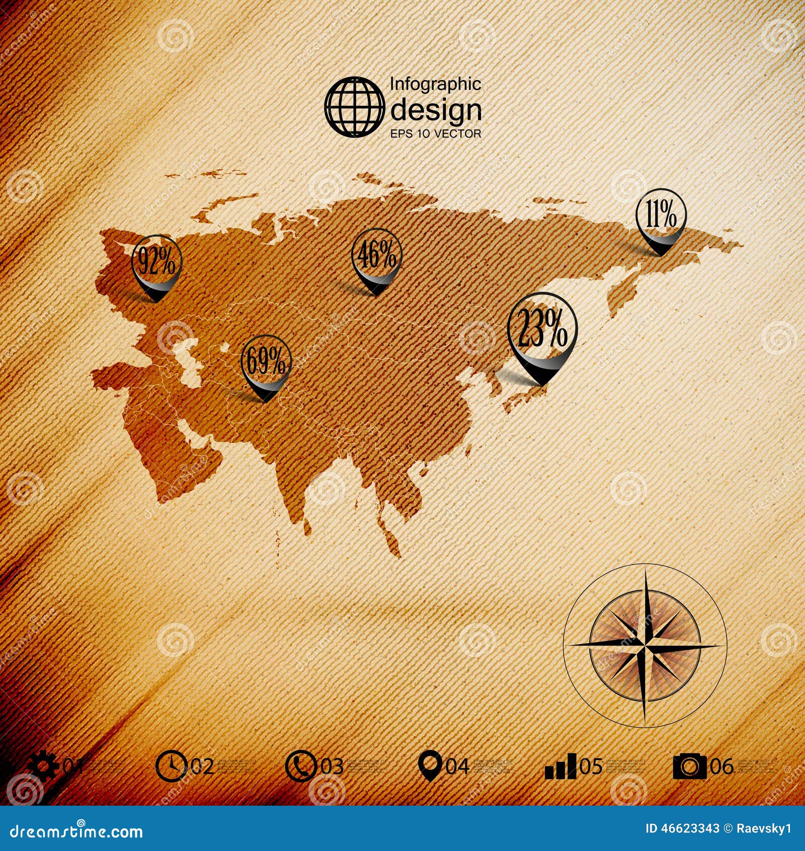 Eurasia Map, Wooden Design Texture, Infographics Vector Illustration ...