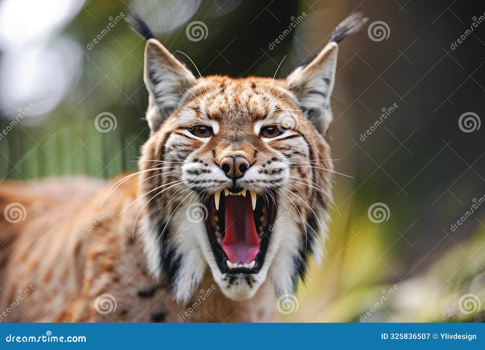 Eurasian Lynx Showing Teeth and Snarling in Forest Stock Image - Image ...