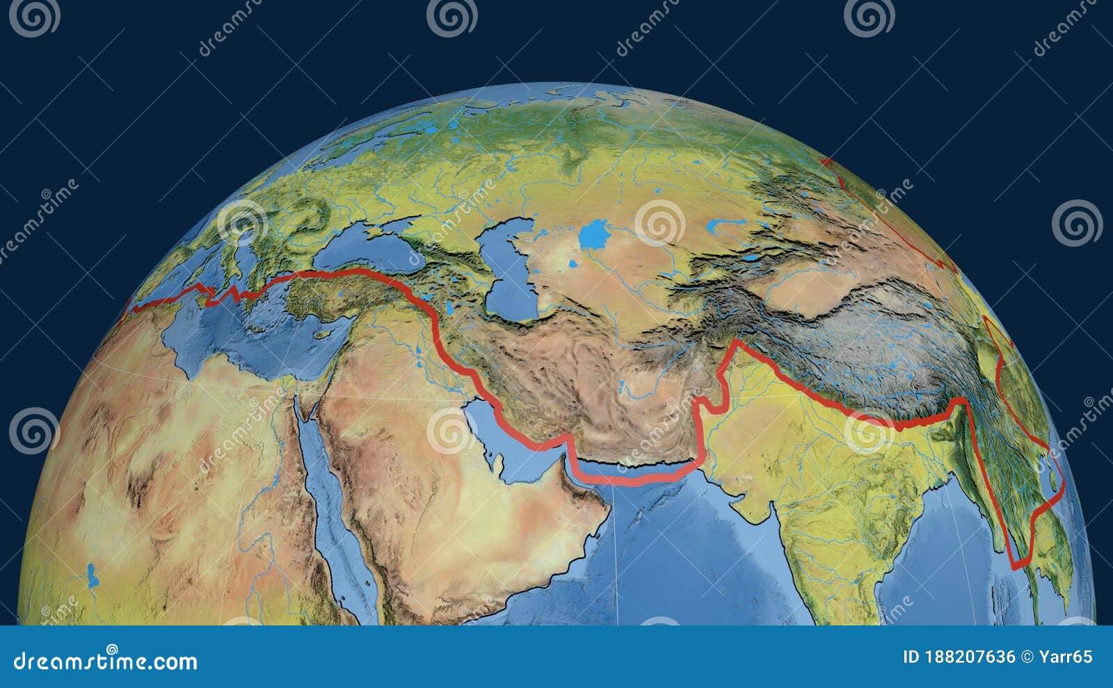 Eurasian Plate Outlined - Topographic Stock Illustration - Illustration ...