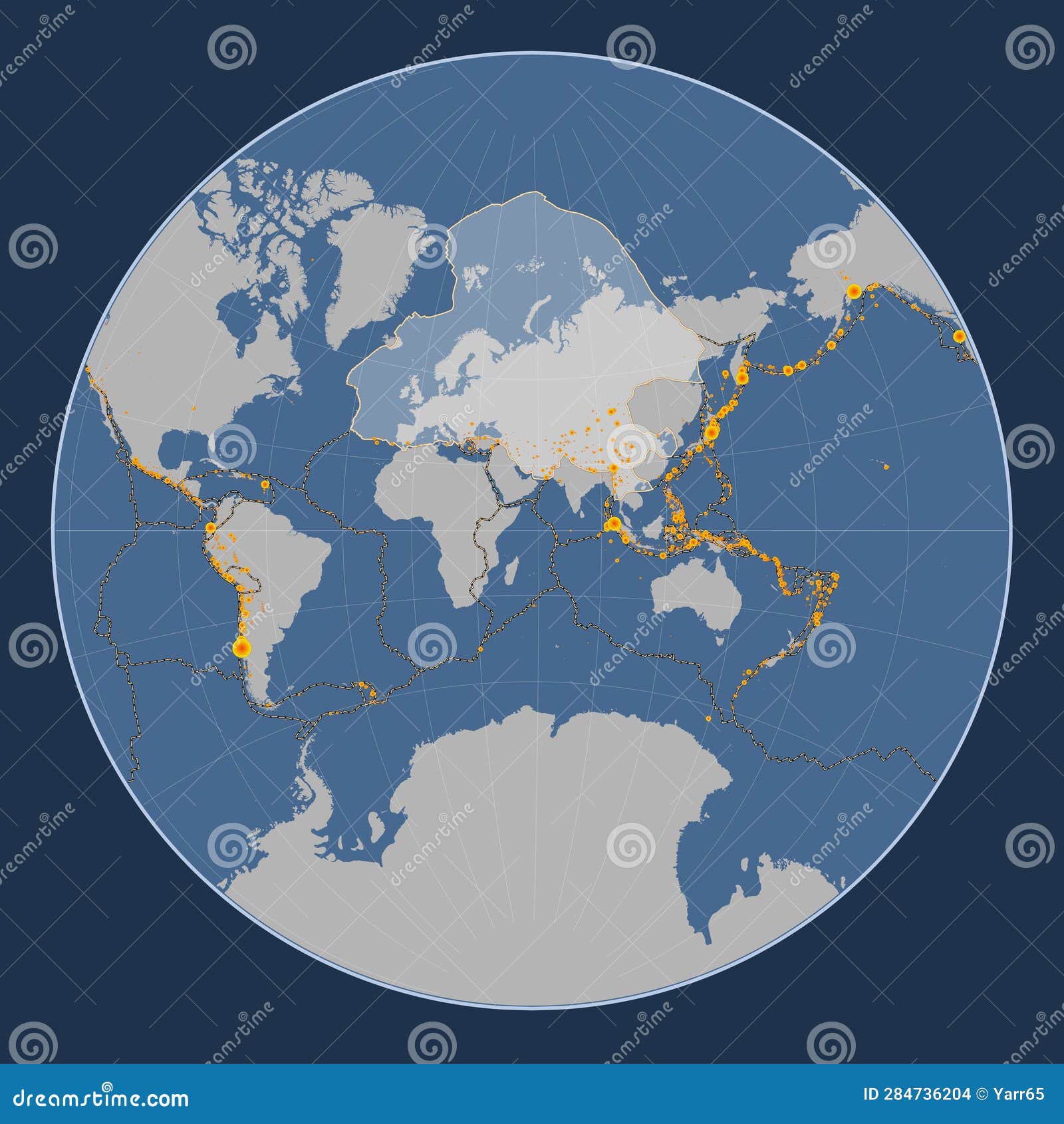 Eurasian Tectonic Plate. Contour. Lagrange. Earthquakes and Boun Stock ...
