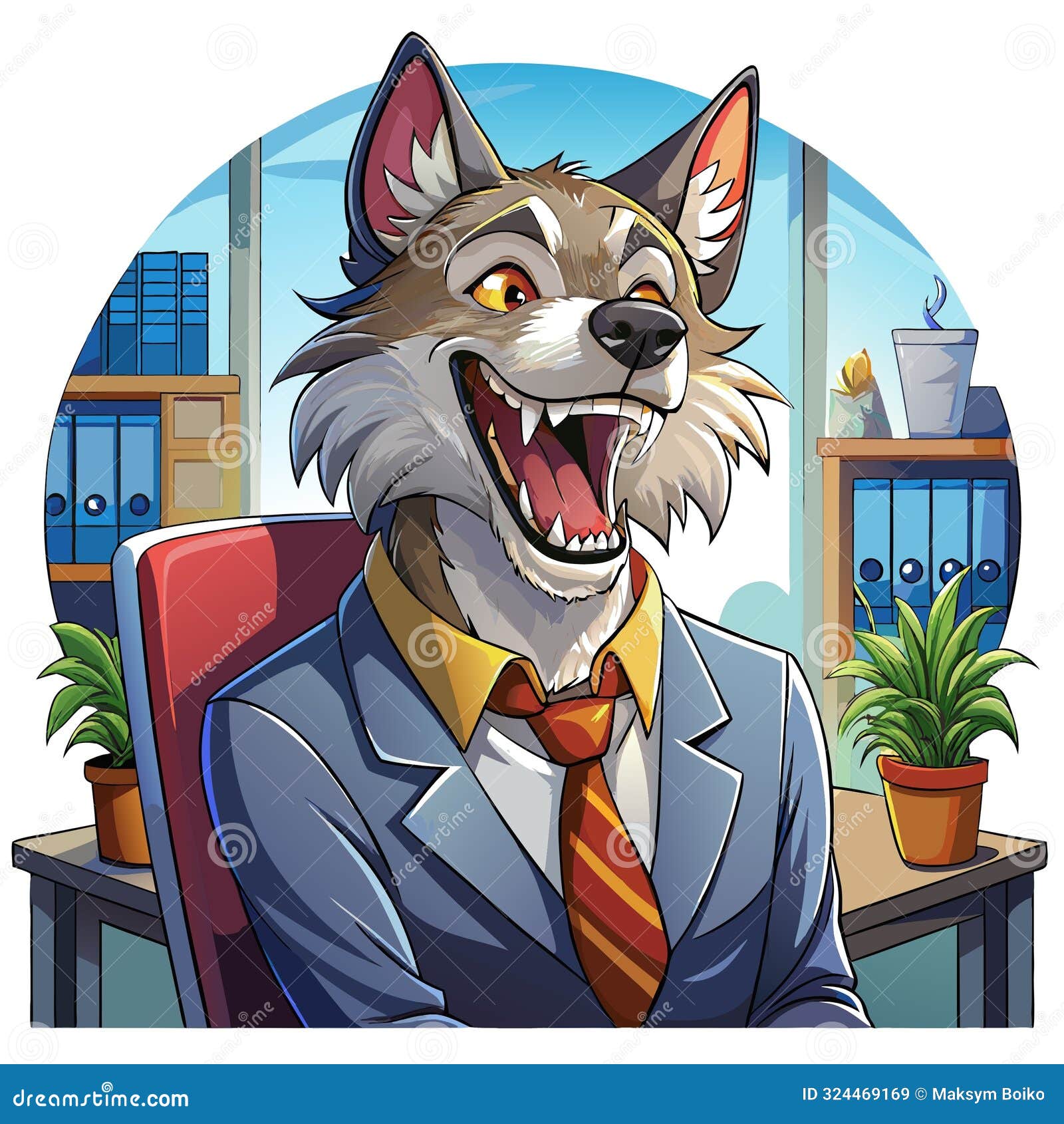 Eurasian Wolf Devoted Laughs Office Vector Stock Illustration ...