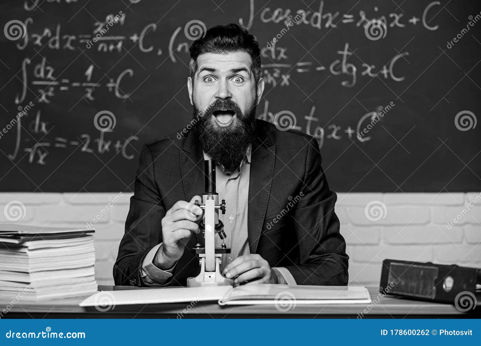 Eureka. Bearded Man Do Science Research. University Teacher in Research ...