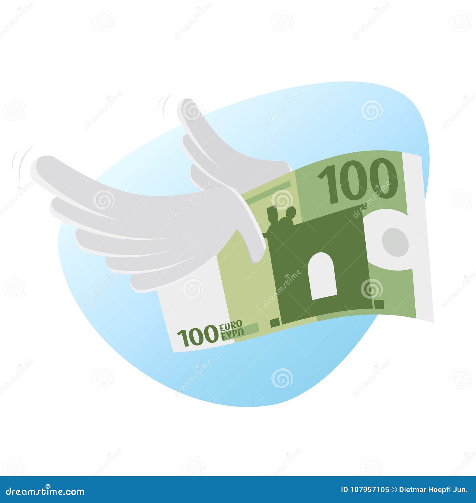 Euro bank note with wings stock vector. Illustration of costs - 107957105