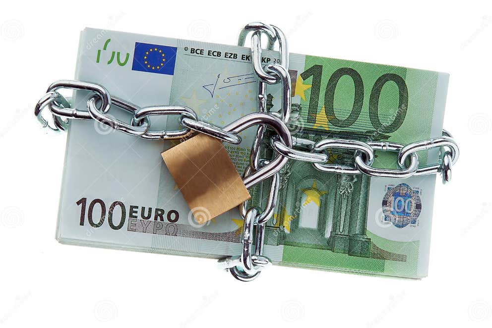 Euro Bank Notes with a Lock and Chain. Stock Photo - Image of create ...