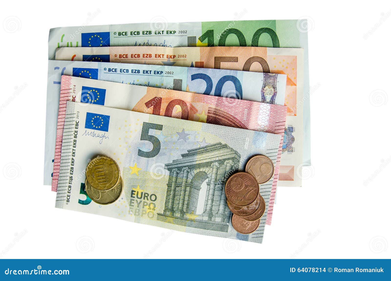 Euro Banknote with Coins Isolated Stock Photo - Image of paper ...