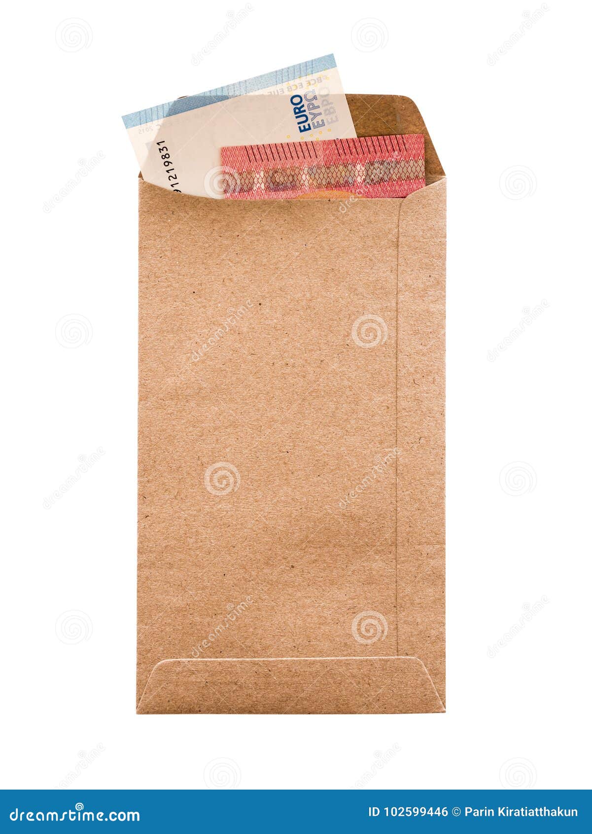 Euro Banknote in Envelope on White Background. Stock Photo - Image of ...
