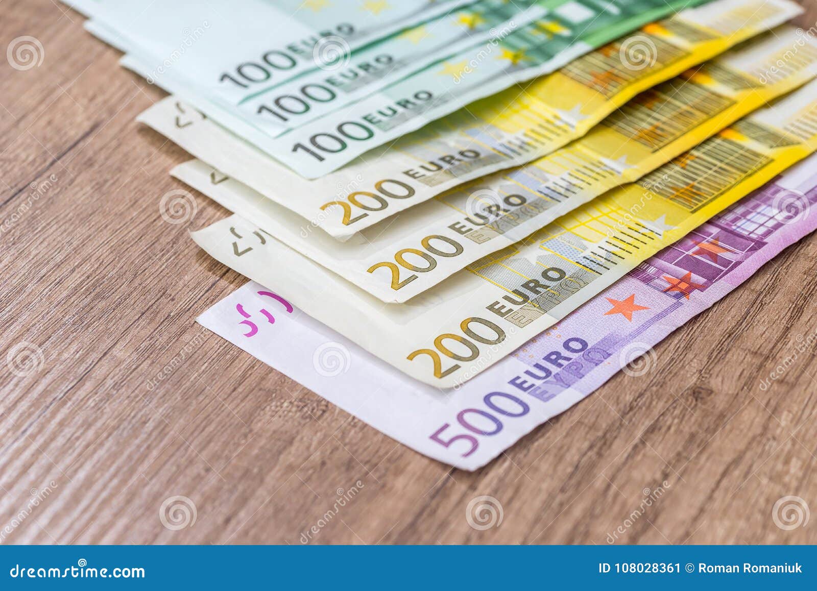 Euro Banknote on Wooden Desk Stock Image - Image of stacked, exchange ...