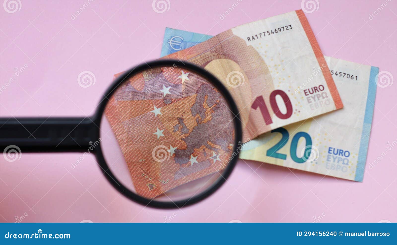 Euro Banknotes Augmented with Magnifying Glass . Stock Photo - Image of ...