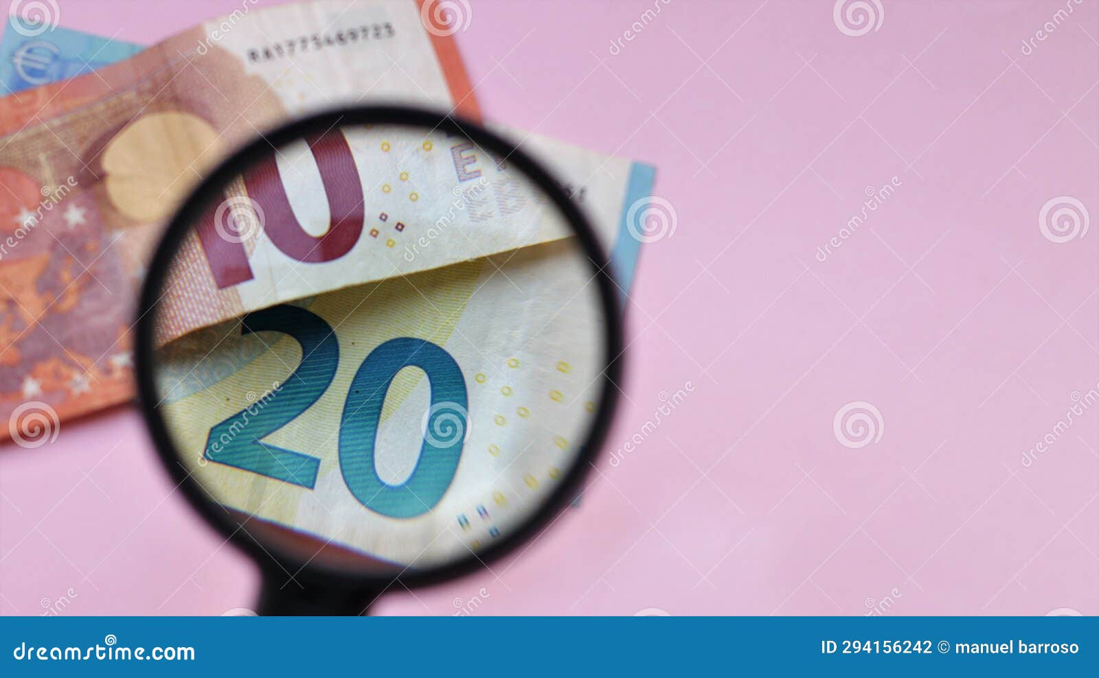 Euro Banknotes Augmented with Magnifying Glass. Stock Photo - Image of ...