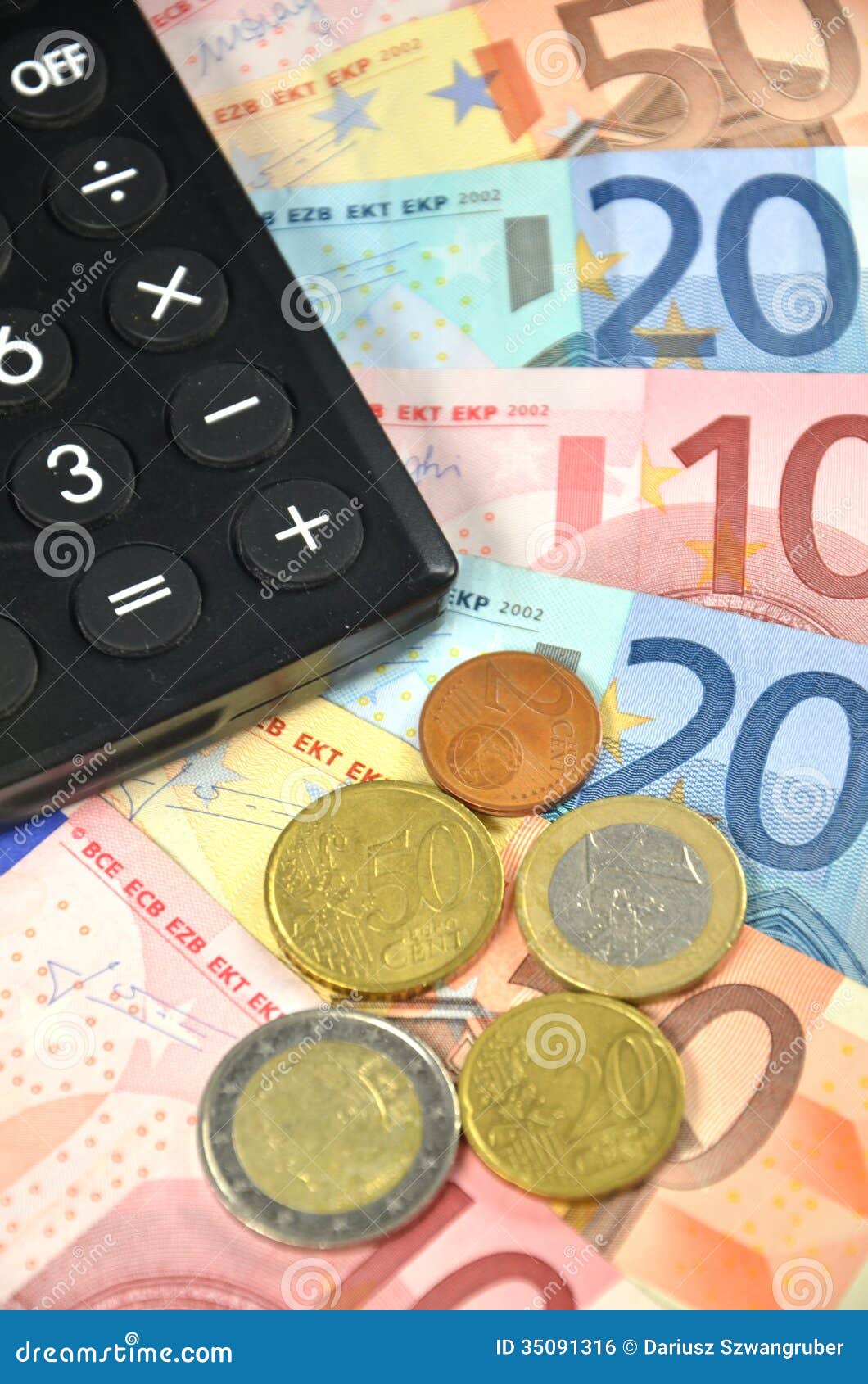 Euro Banknotes, Coins and Calculator Stock Photo - Image of growth ...