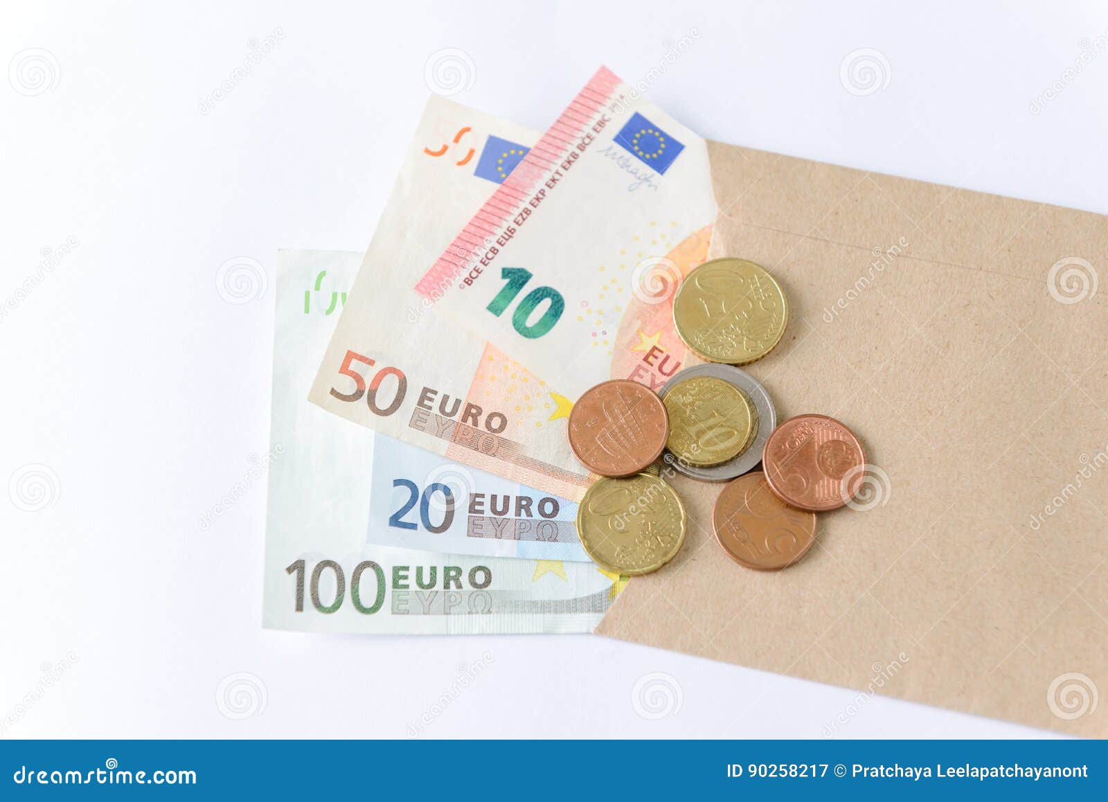 Euro Banknotes and Coins on White Background Stock Image - Image of ...