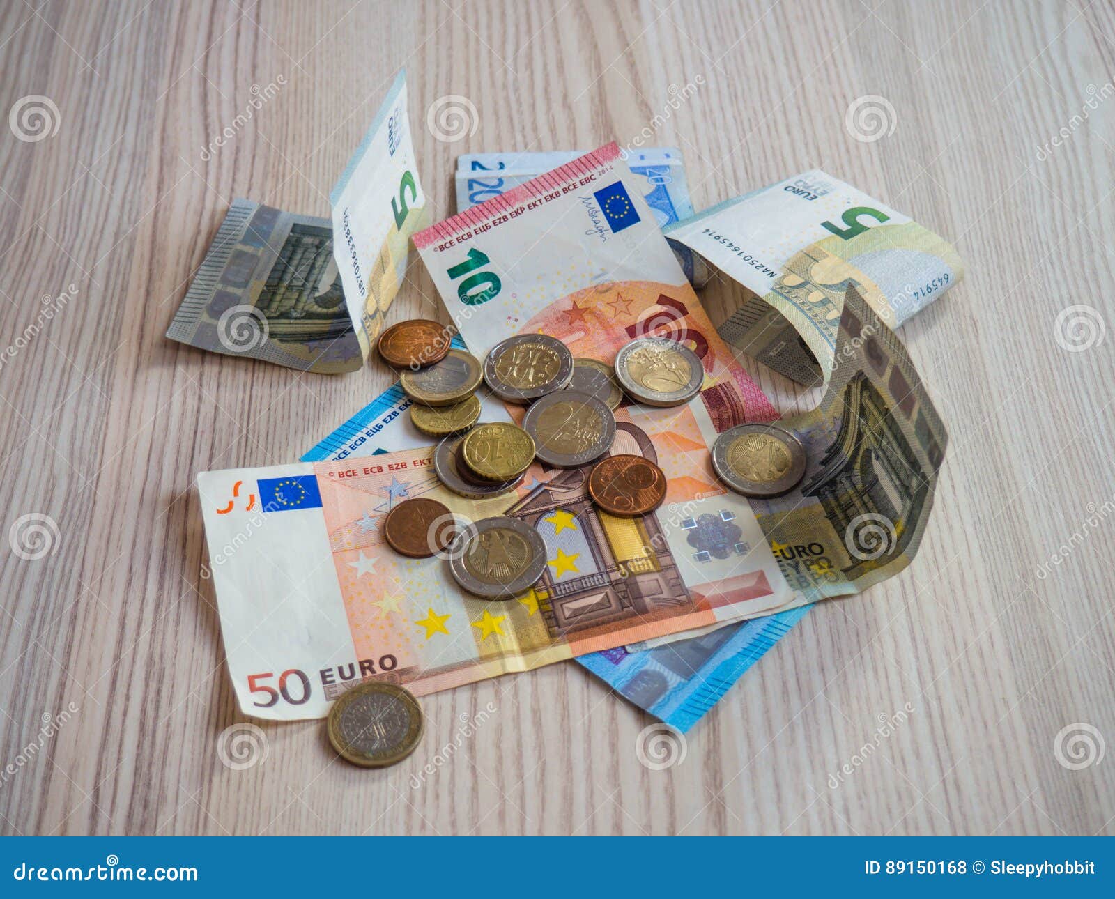 Euro banknotes and coins stock photo. Image of counting - 89150168