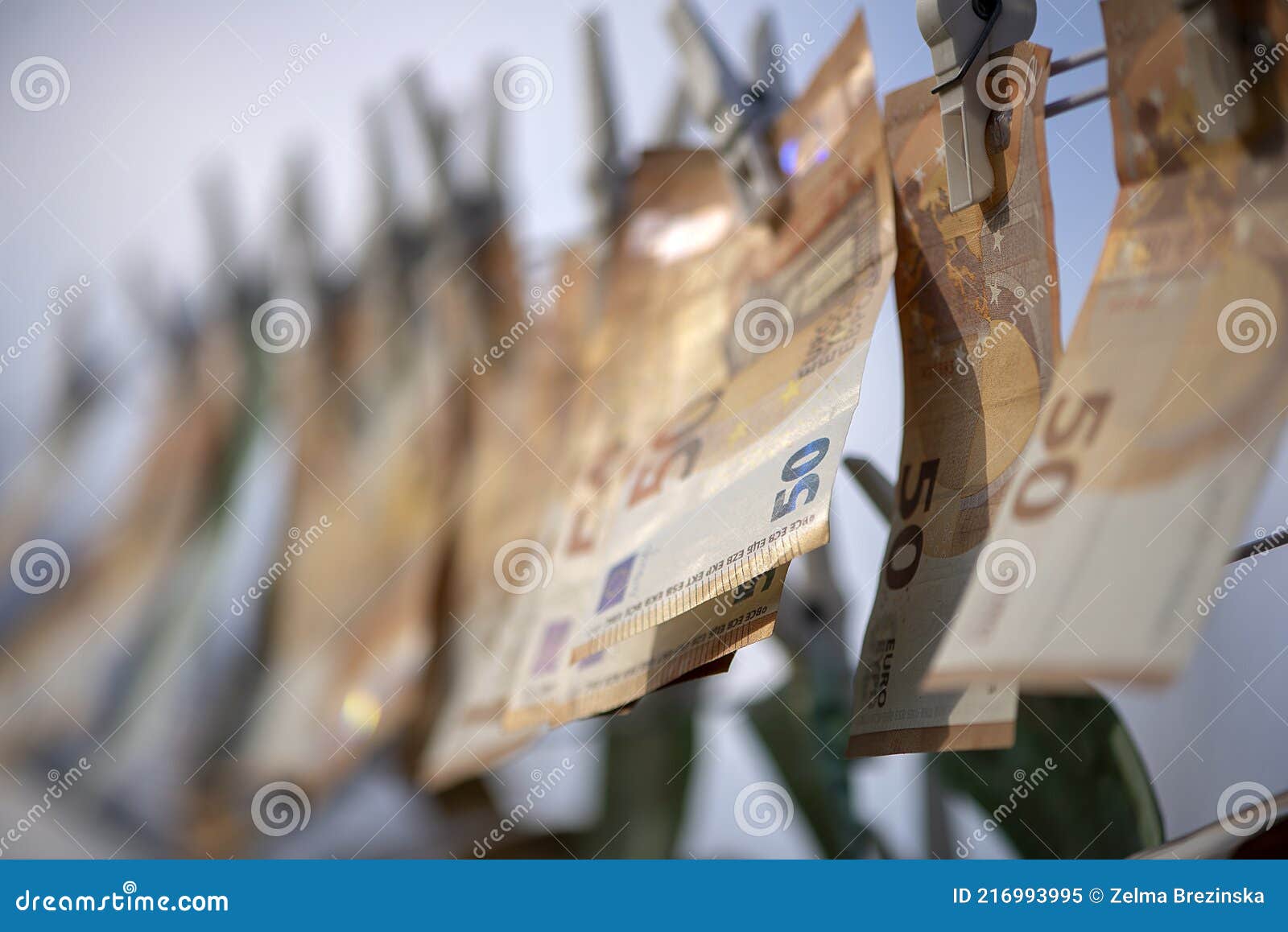 100 and 50 Euro Banknotes Drying. Washed Euro Paper Bills Stock Image ...