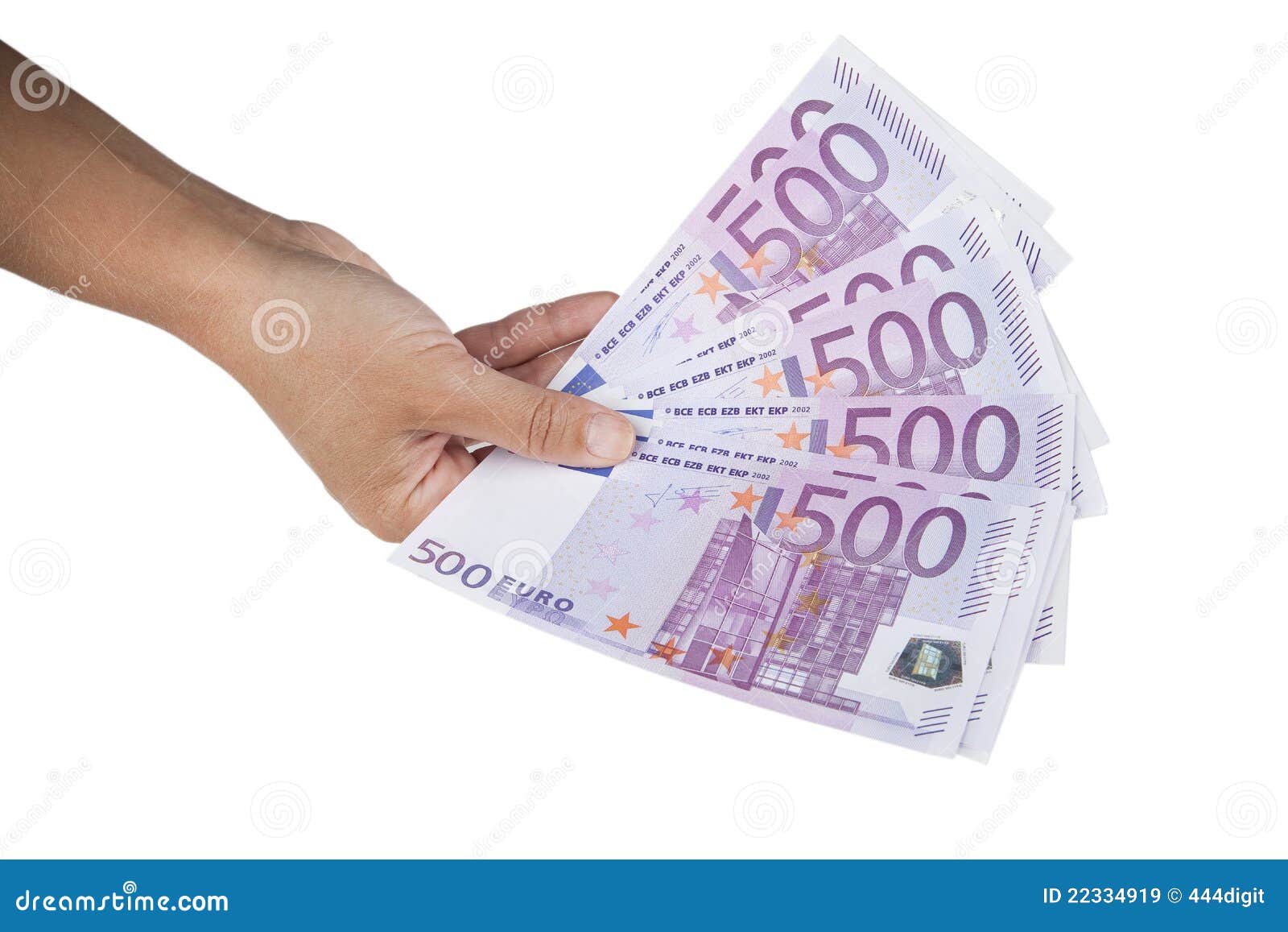 Euro Banknotes in Hand Isolated on White Stock Image - Image of person ...