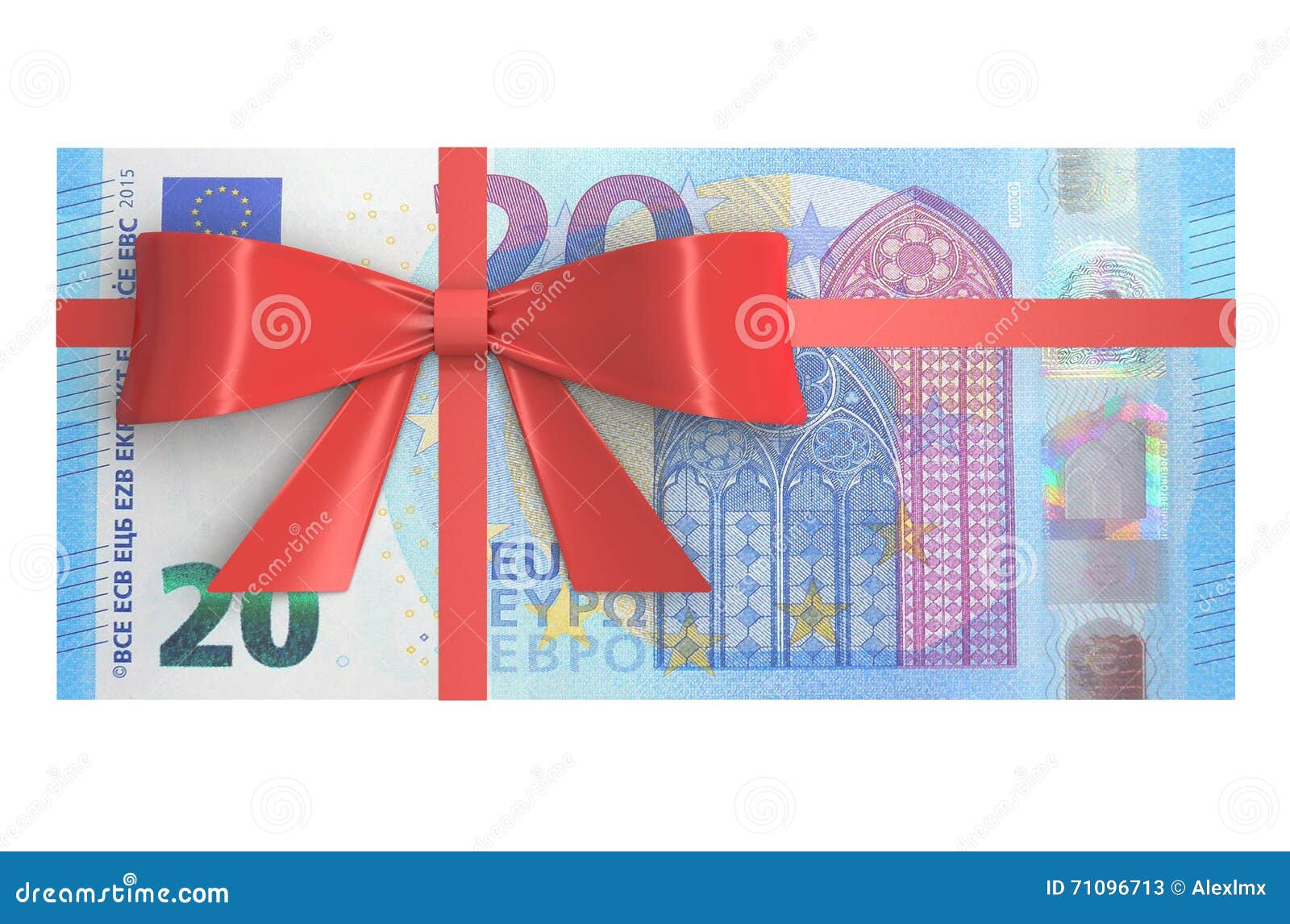 20 Euro Banknotes with Red Bow, Gift Concept. 3D Renderin Stock ...