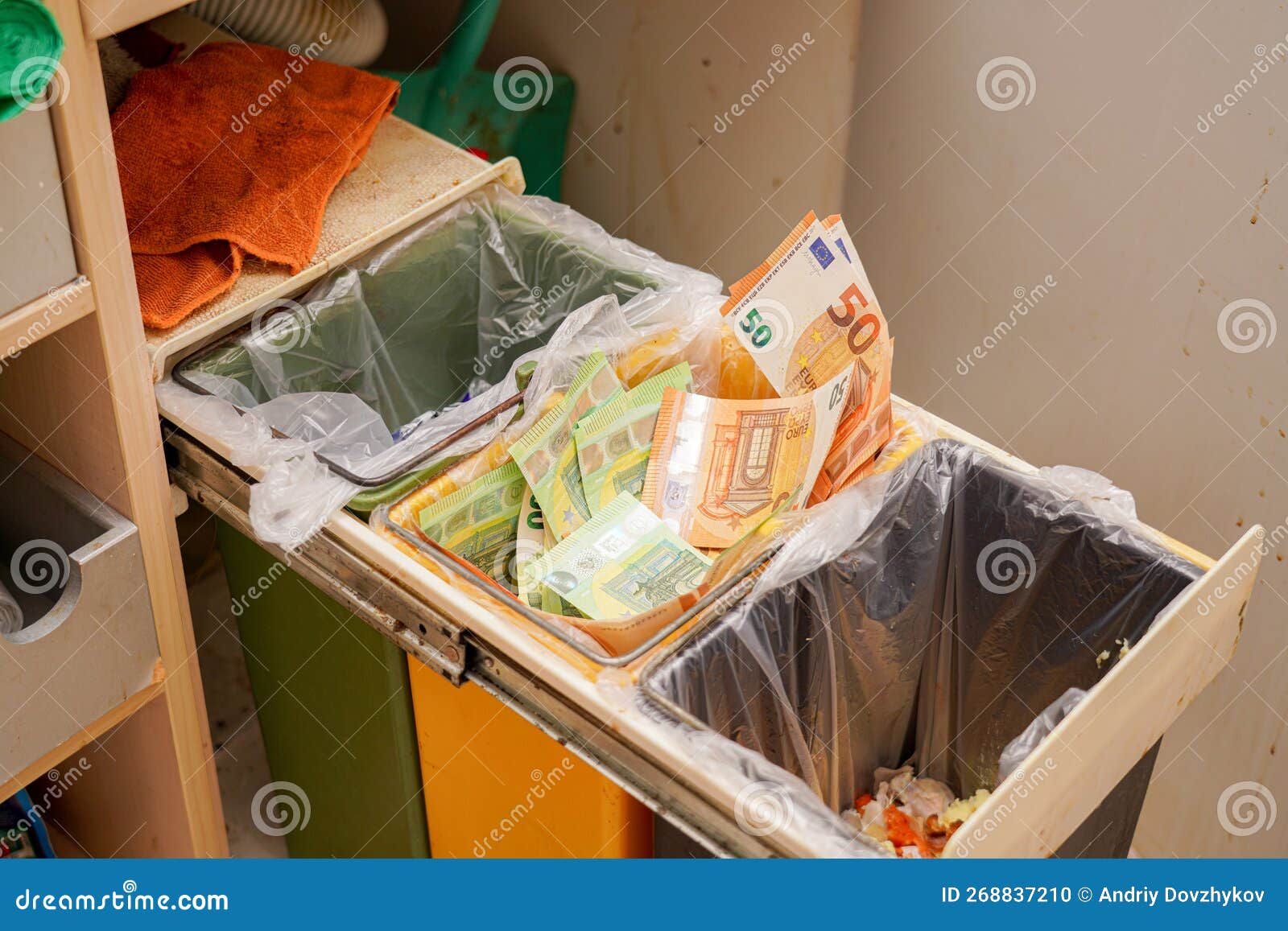 Euro Banknotes Thrown into the Trash Stock Photo - Image of litter ...