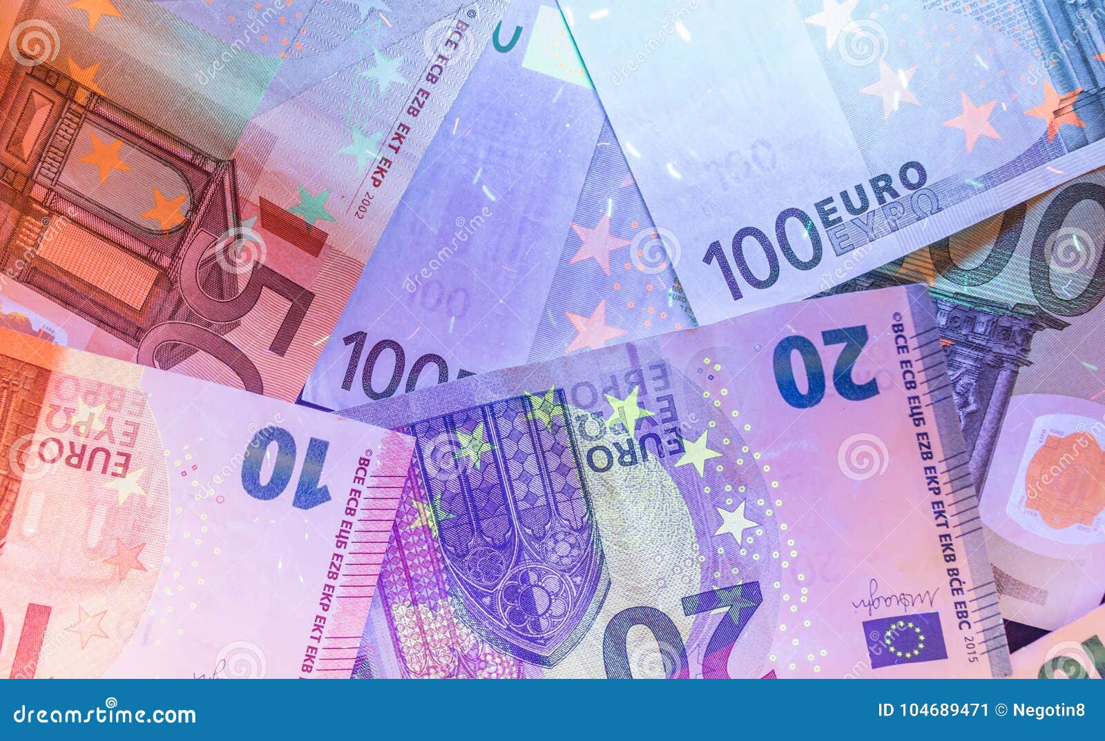 Euro banknotes uv light stock image. Image of activity - 104689471