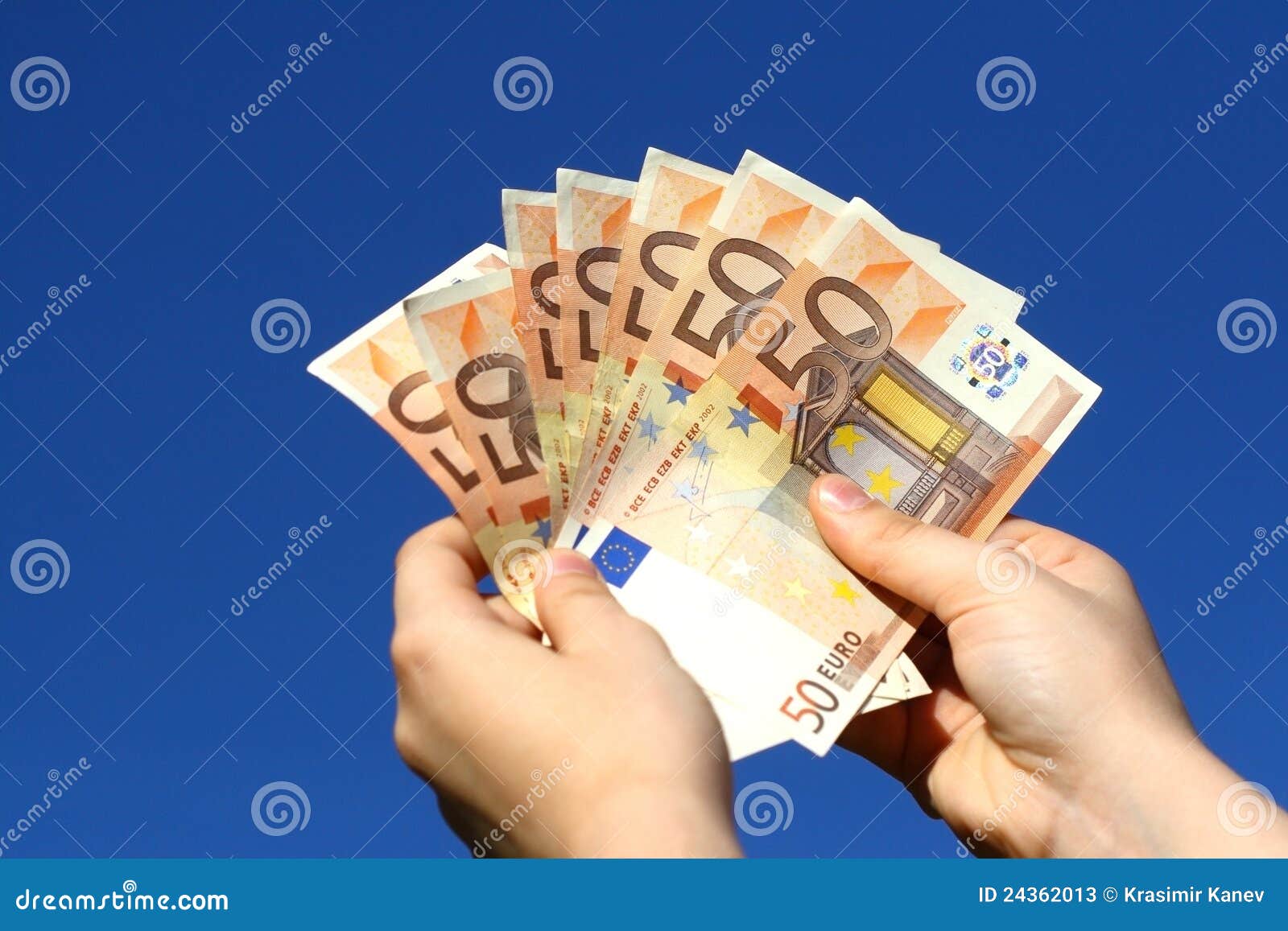 Euro Banknotes in Woman Hand Stock Image - Image of blue, holding: 24362013