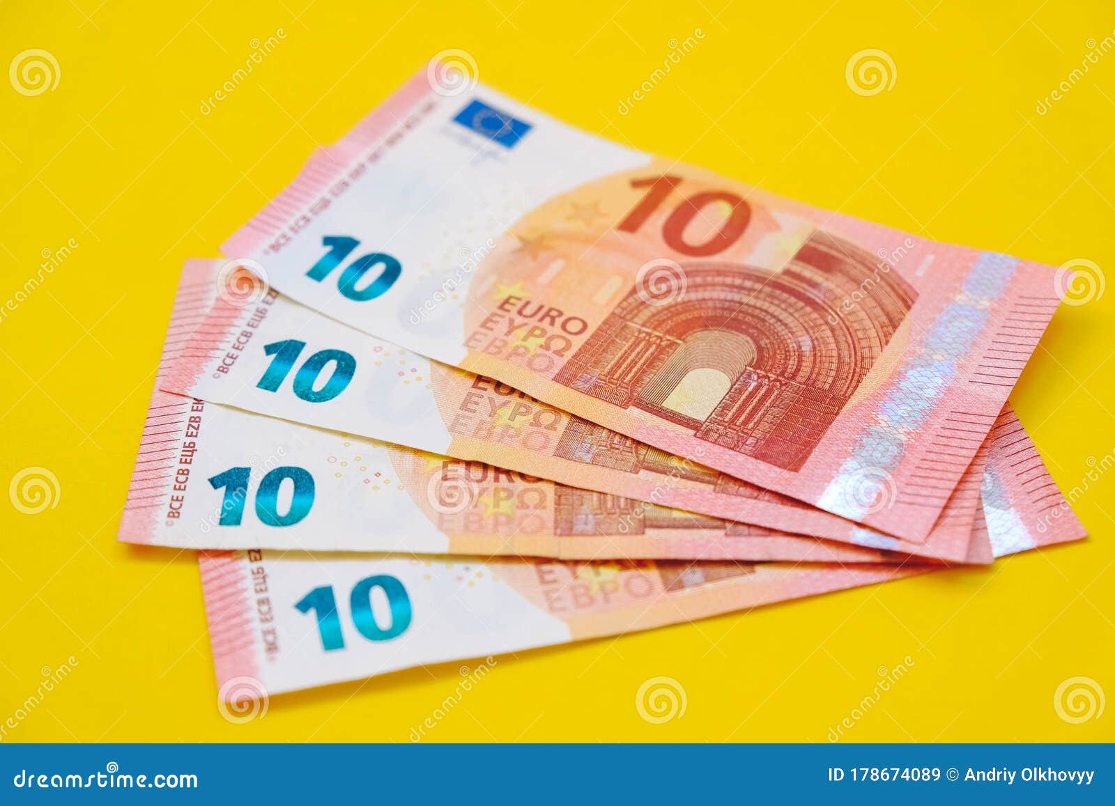 Euro Banknotes on a Yellow Background. Copy, Empty Space for Text Stock ...