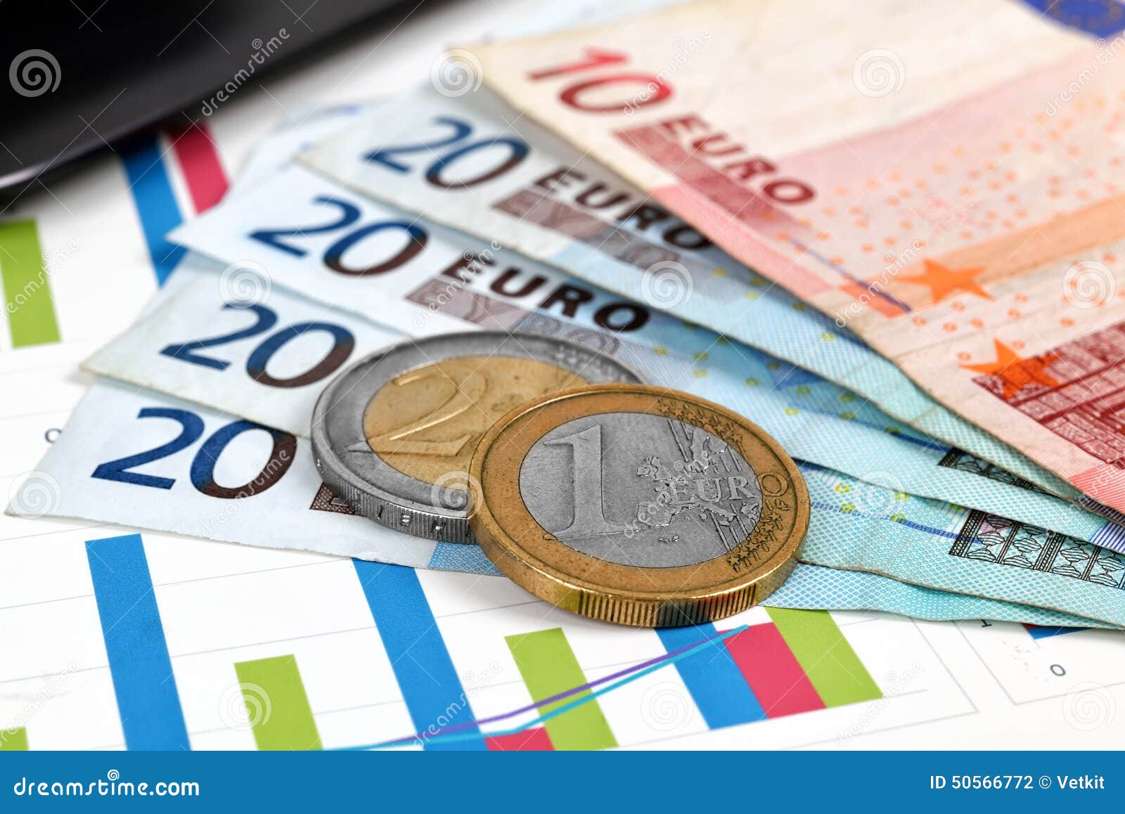 Euro bills and coins stock photo. Image of graph, concept - 50566772