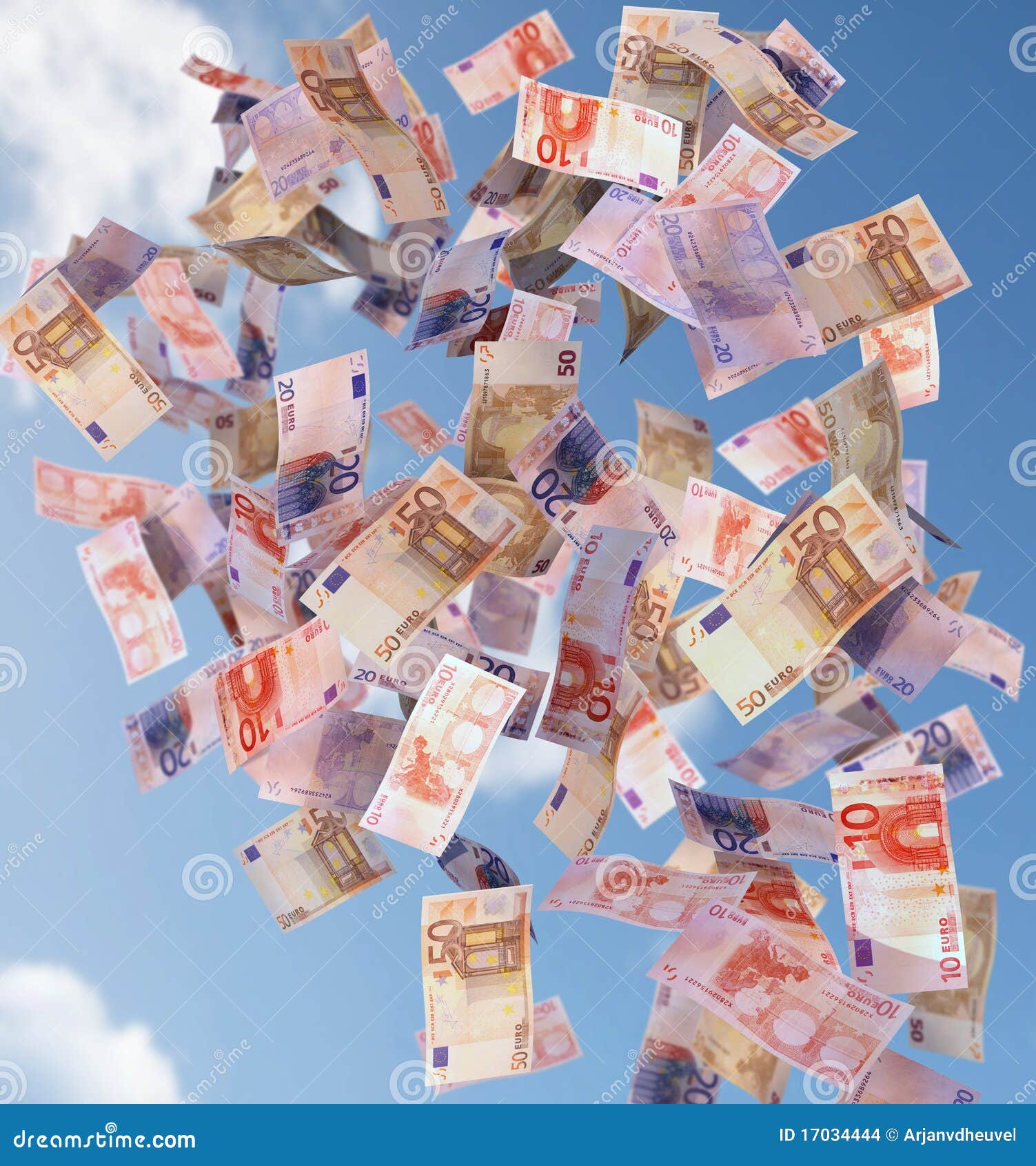 Euro Bills Flying in the Sky Stock Photo - Image of falling, business ...