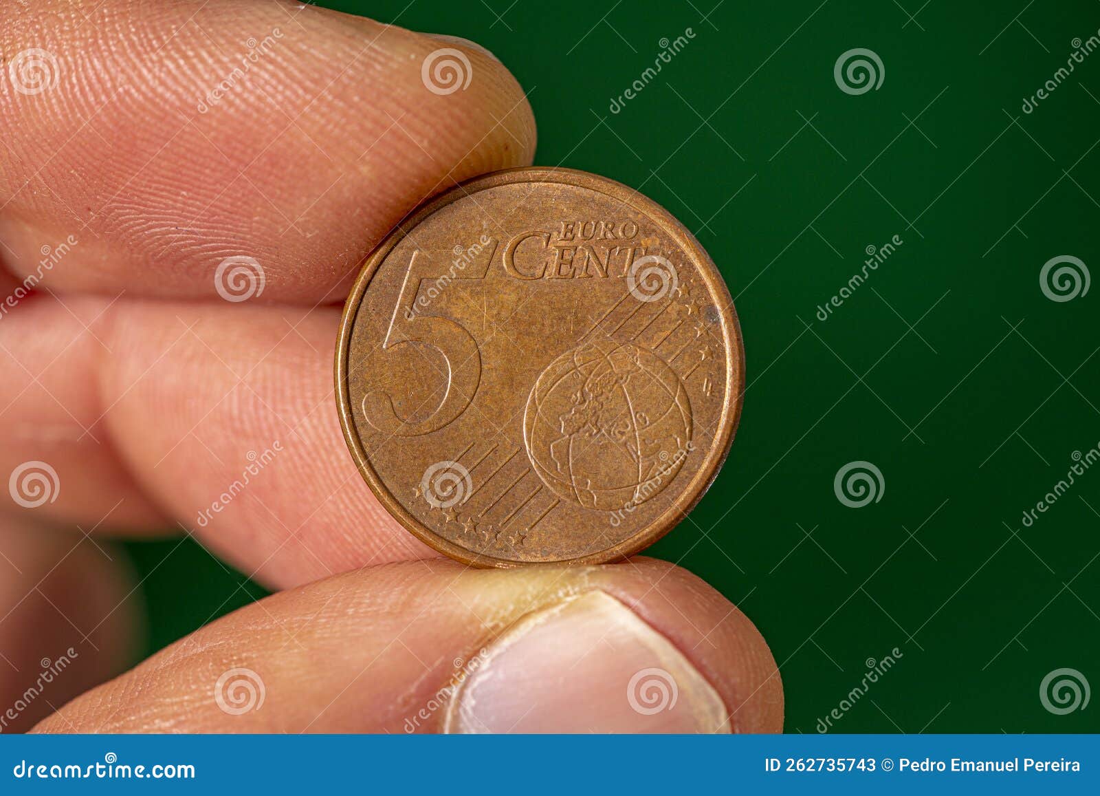 5 Euro Cent Coin Face Held between Thumb and Index Finger. Stock Image ...