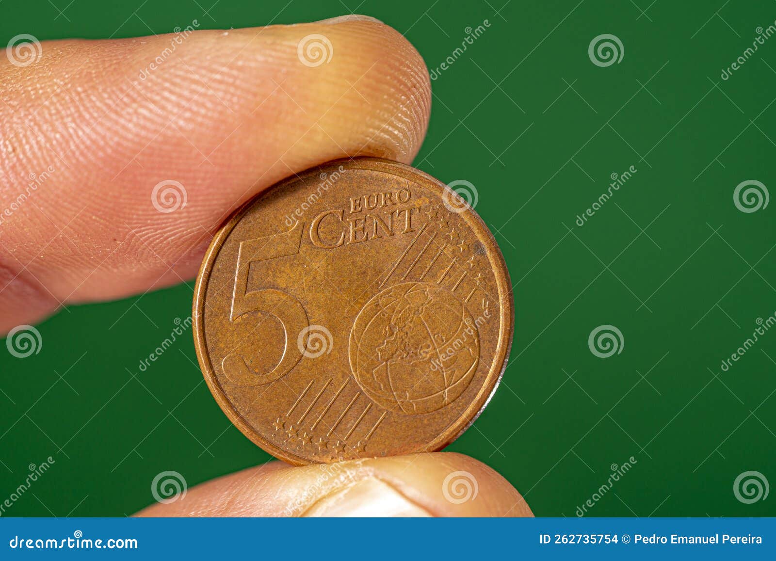 5 Euro Cent Coin Face Held between Thumb and Index Finger. Stock Photo ...