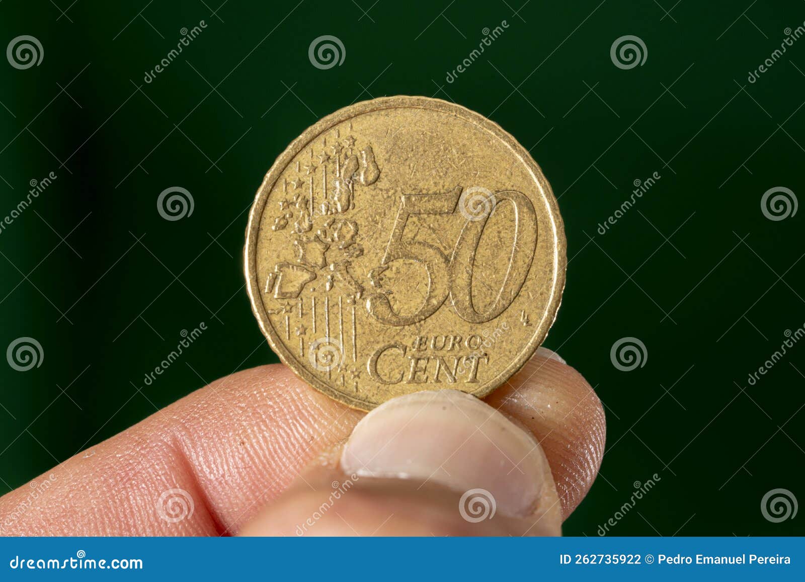 50 Euro Cent Coin Face Held between Thumb and Index Finger. Stock Photo ...