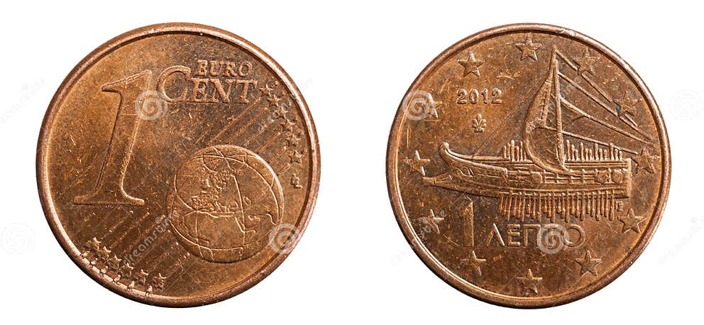 1 Euro Cent Coin on White Isolated Background Stock Image - Image of ...