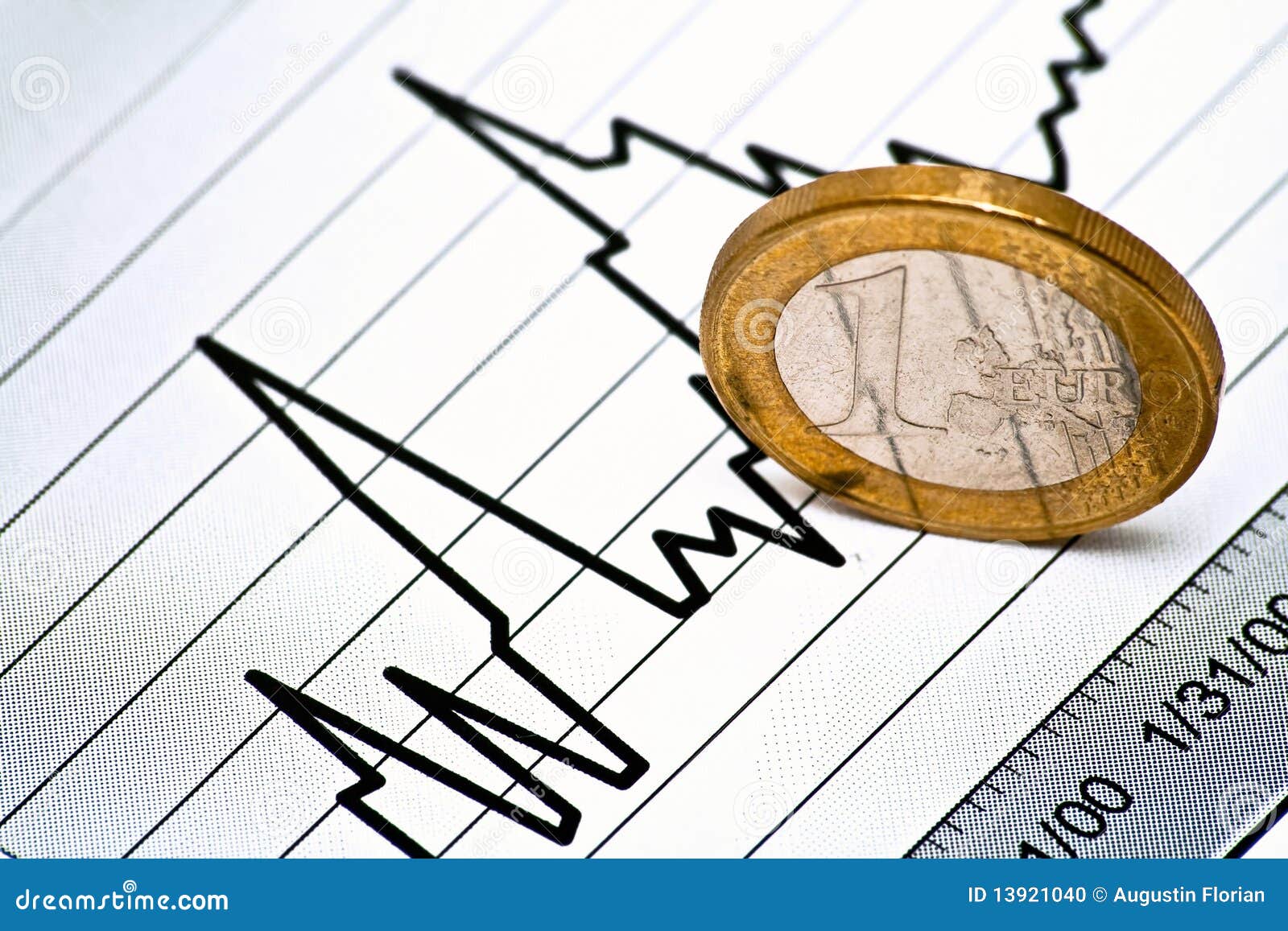 Euro coin on chart stock photo. Image of detail, data - 13921040
