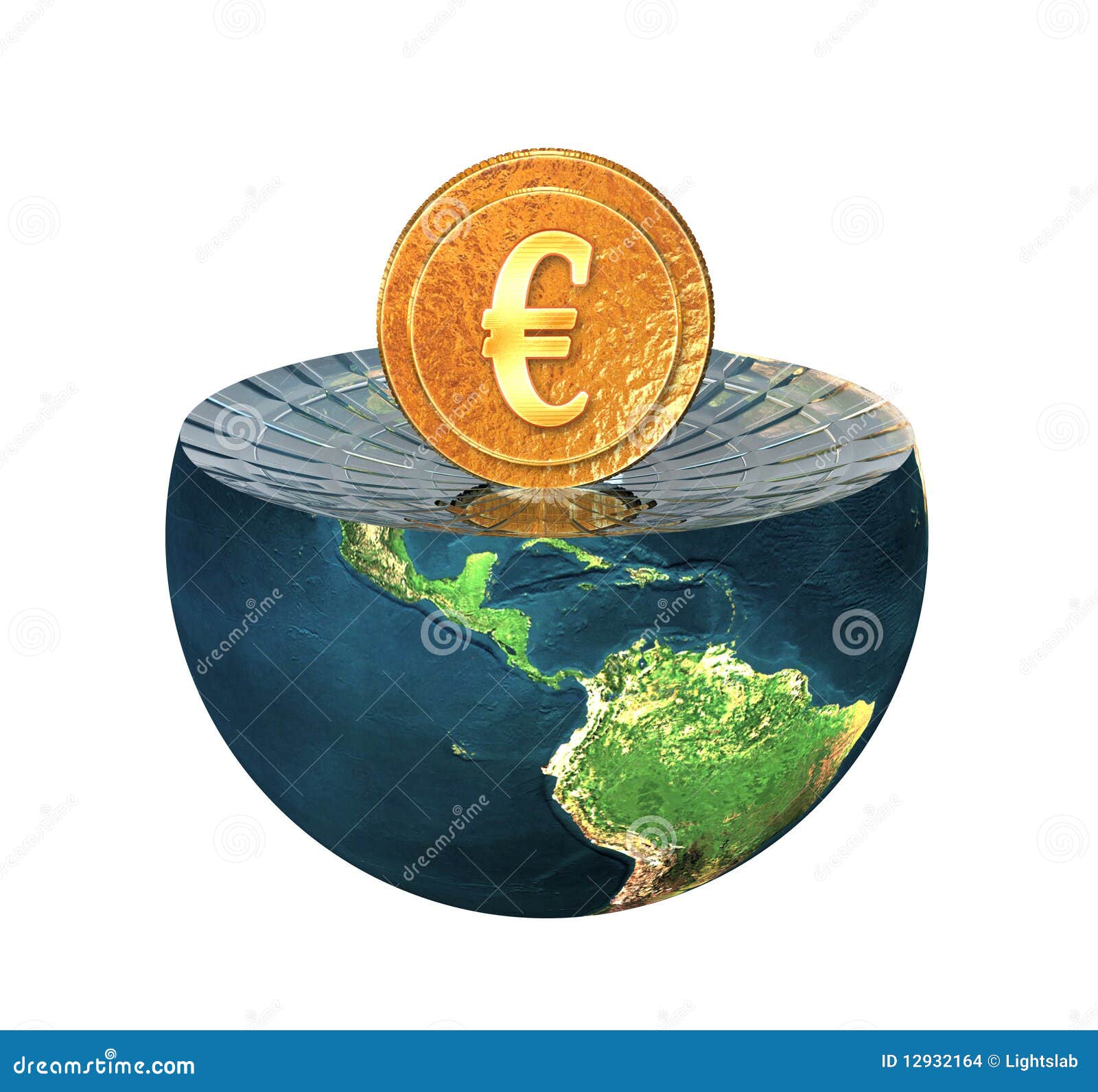 Euro Coin on Earth Hemisphere Stock Illustration - Illustration of euro ...