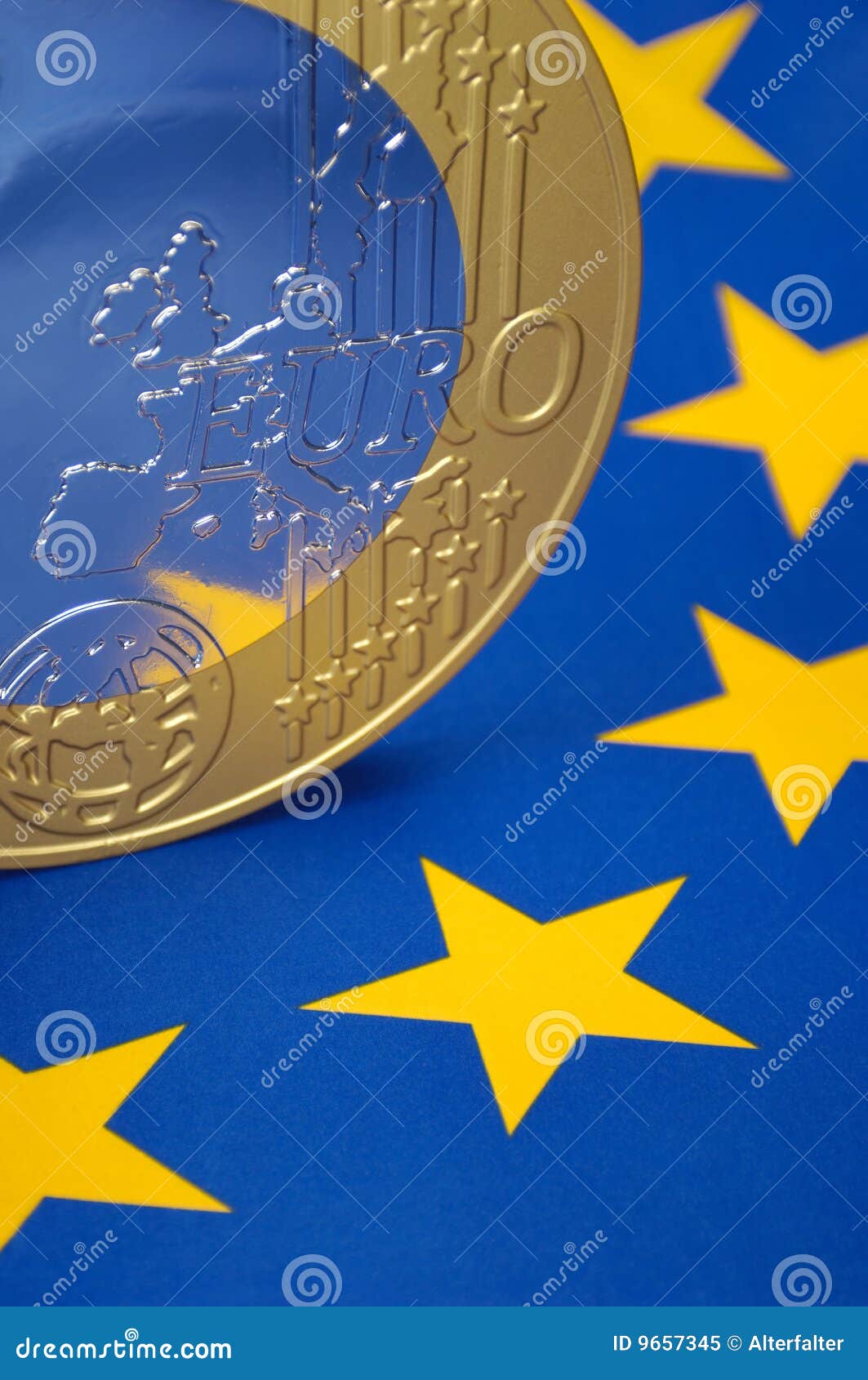 Euro coin on european flag stock image. Image of capital - 9657345