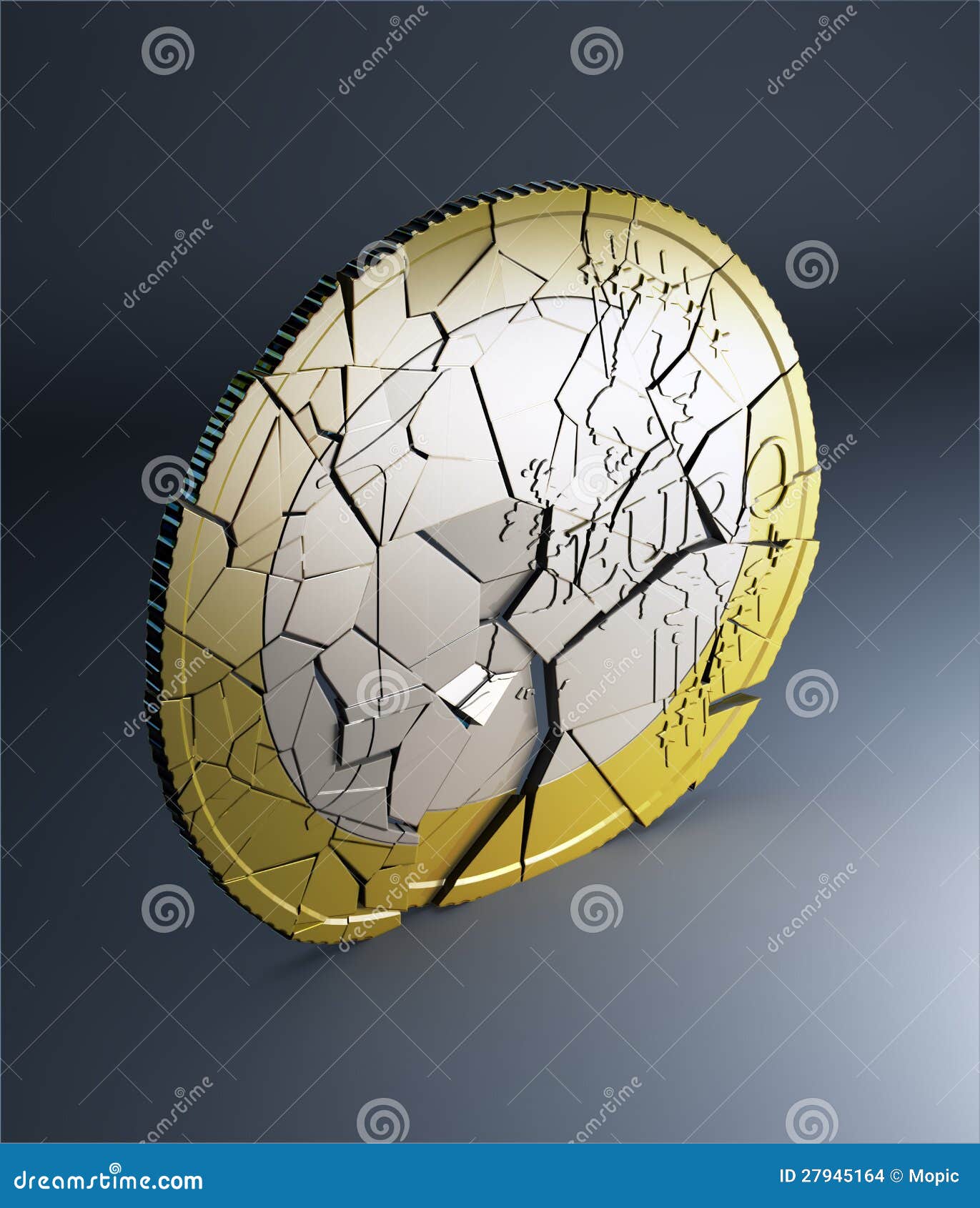 Euro coin falling apart stock illustration. Illustration of debt - 27945164