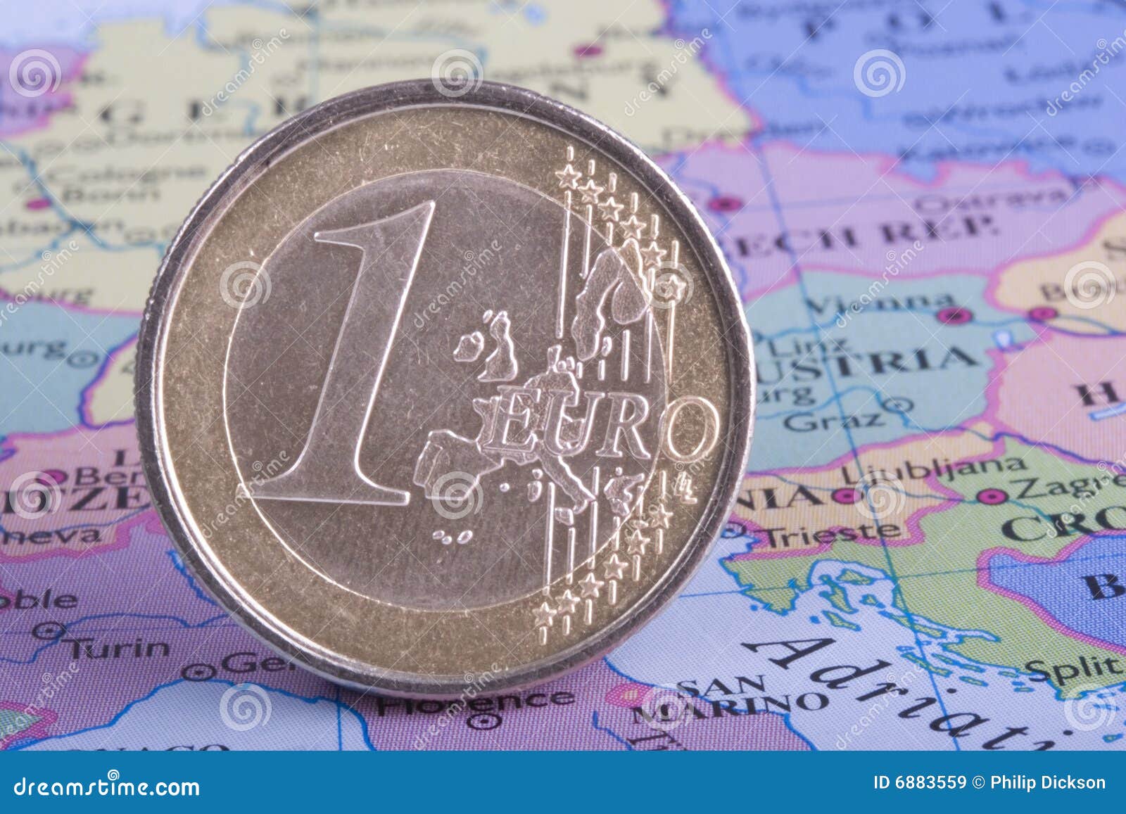 Euro Coin on Map stock image. Image of europe, atlas, european - 6883559