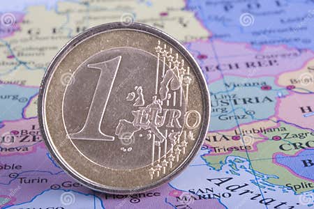 Euro Coin on Map stock image. Image of europe, atlas, european - 6883559