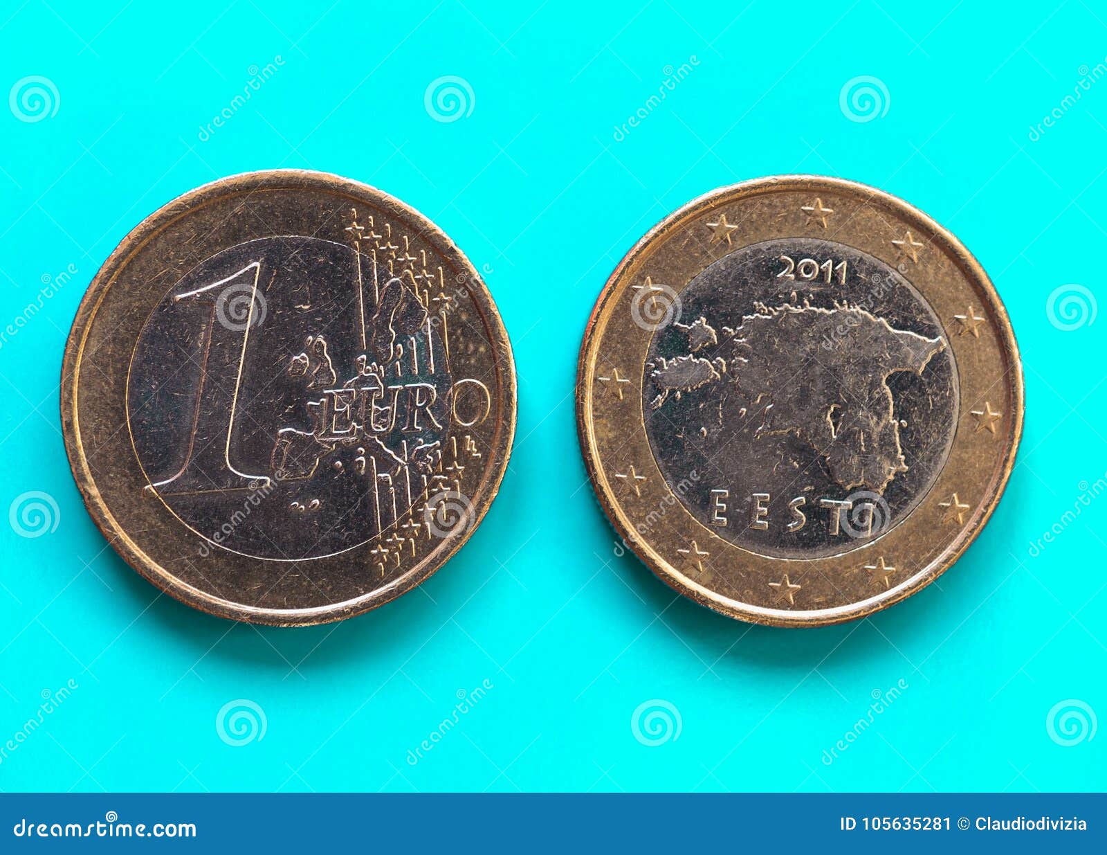 1 Euro Coin, European Union, Estonia Over Green Blue Stock Image ... 1 Euro Coin, European Union, Estonia Over Green Blue Stock Image ...