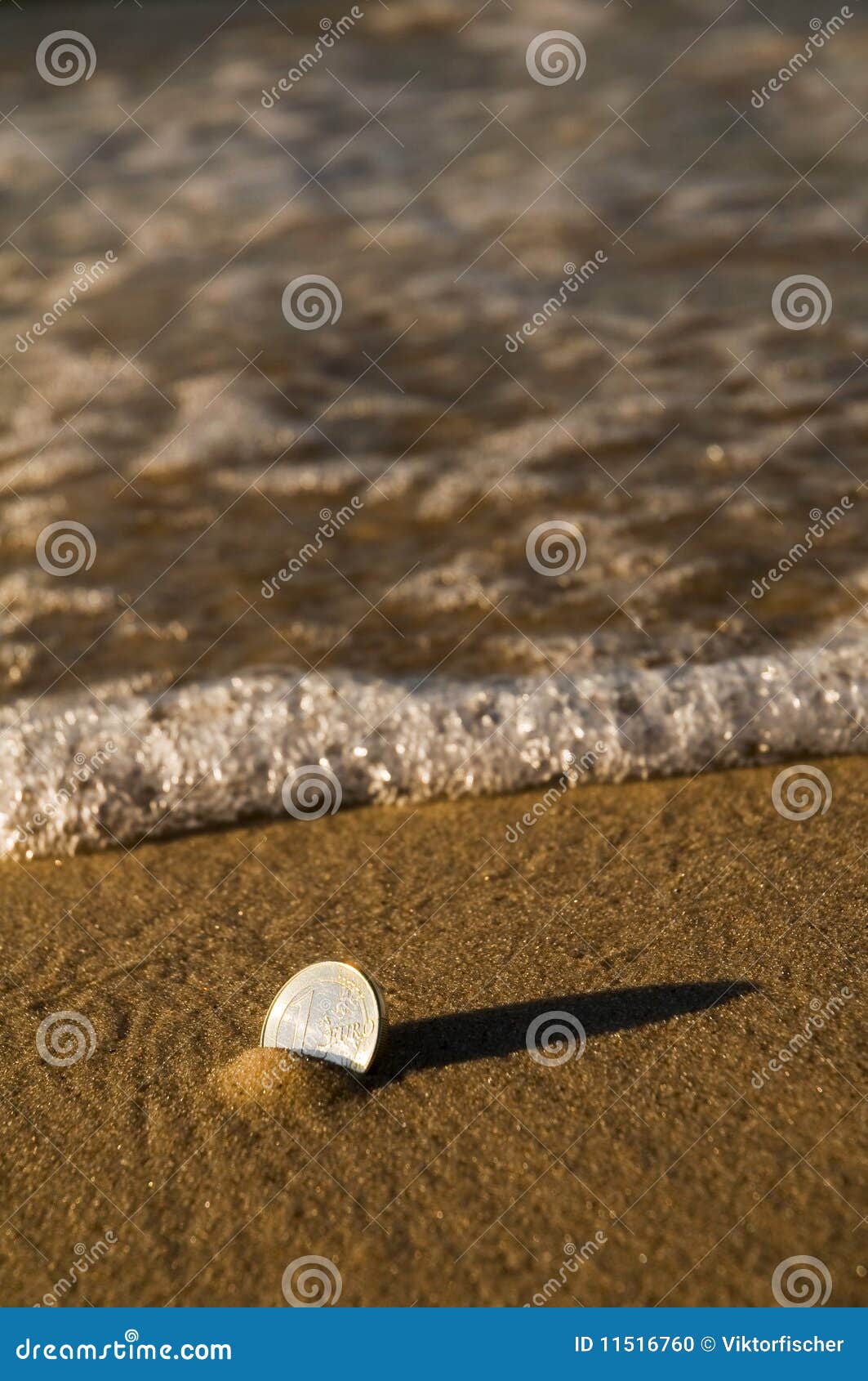Euro coin in the sand stock photo. Image of water, euro - 11516760