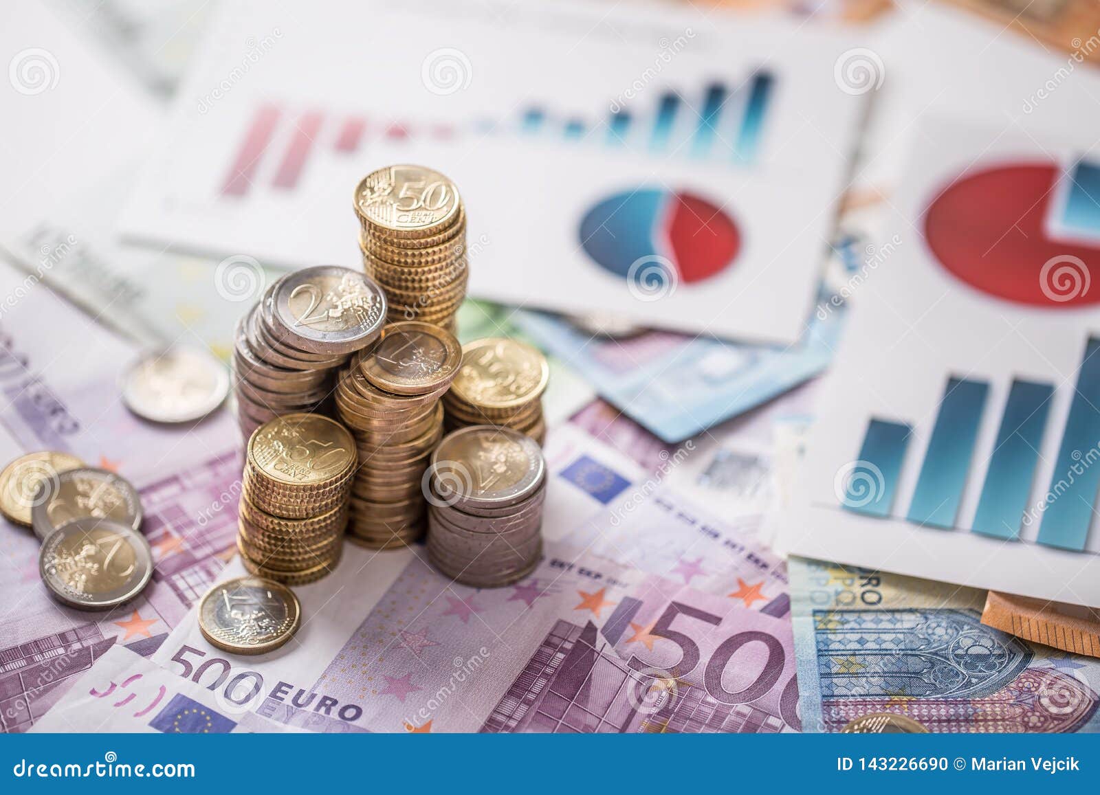 Euro Coins and Banknotes with Financial Graph Stock Photo - Image of ...