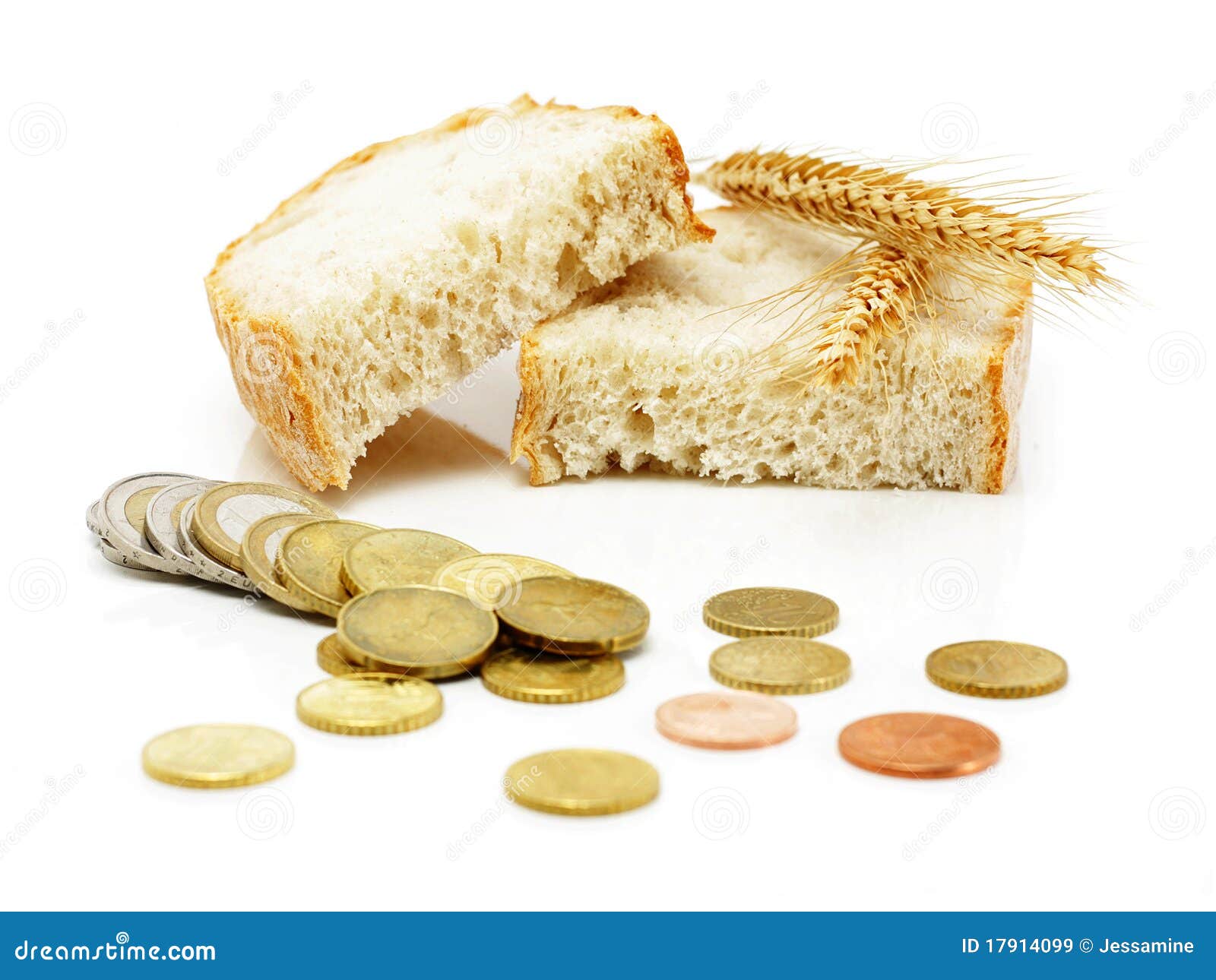Euro Coins and Bread Slices with Grain Ears Stock Image - Image of ...