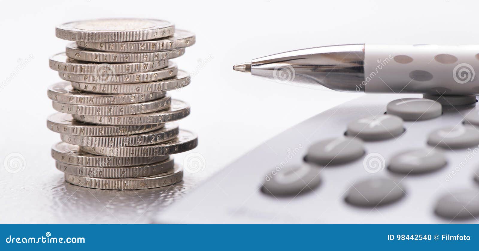 Euro Coins with Calculator and Pen Stock Photo - Image of calculator ...