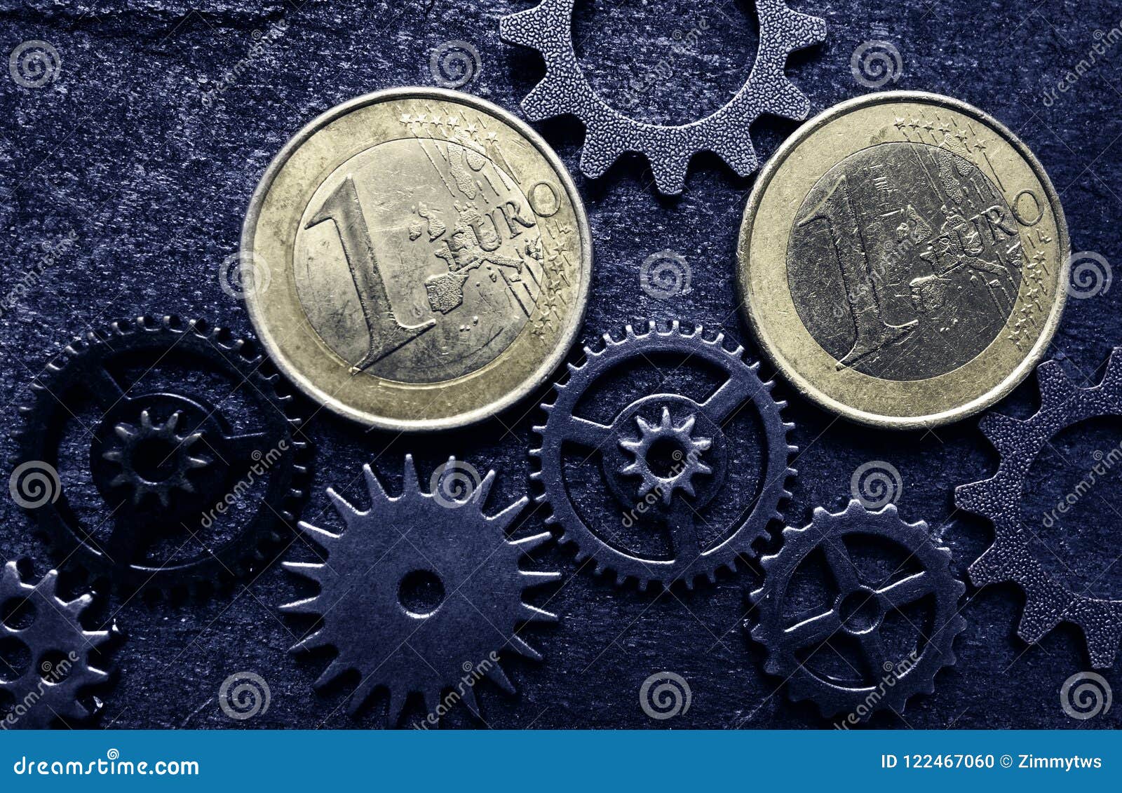 Euro coins with gears stock photo. Image of investment - 122467060