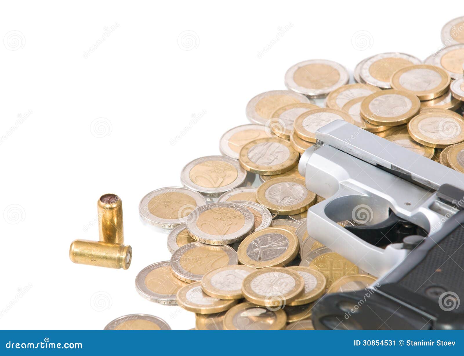 Euro coins with gun stock image. Image of banking, danger - 30854531