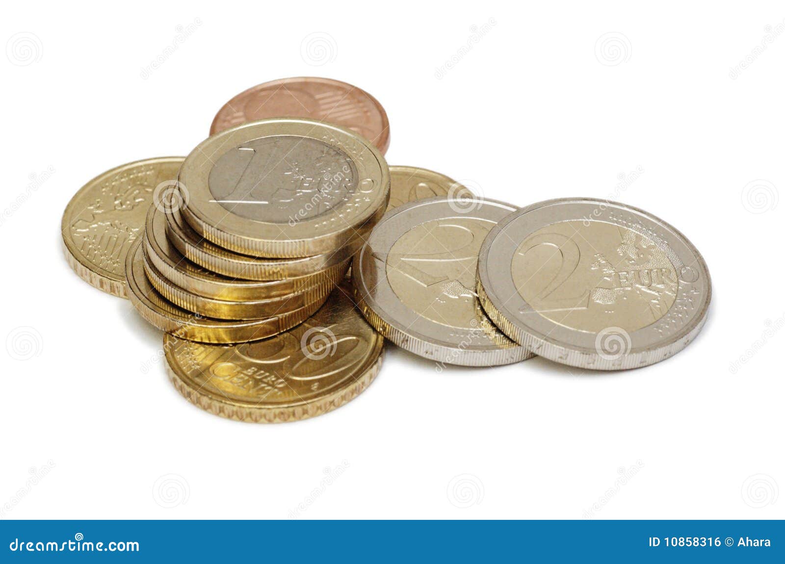 Euro coins (isolated) stock photo. Image of closeup, column - 10858316
