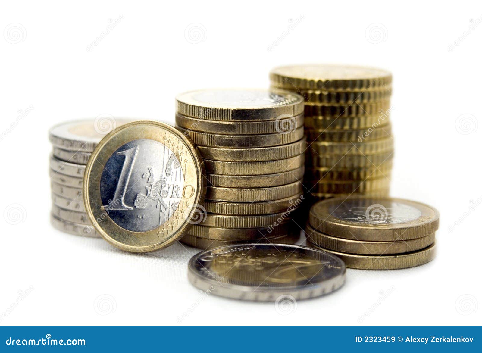 Euro Coins Isolated on White. Stock Image - Image of financial, rate ...