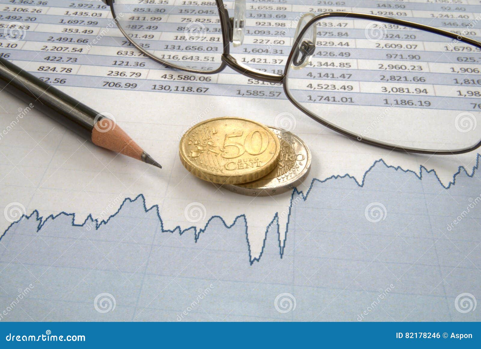 Euro coins and line chart stock photo. Image of bank - 82178246