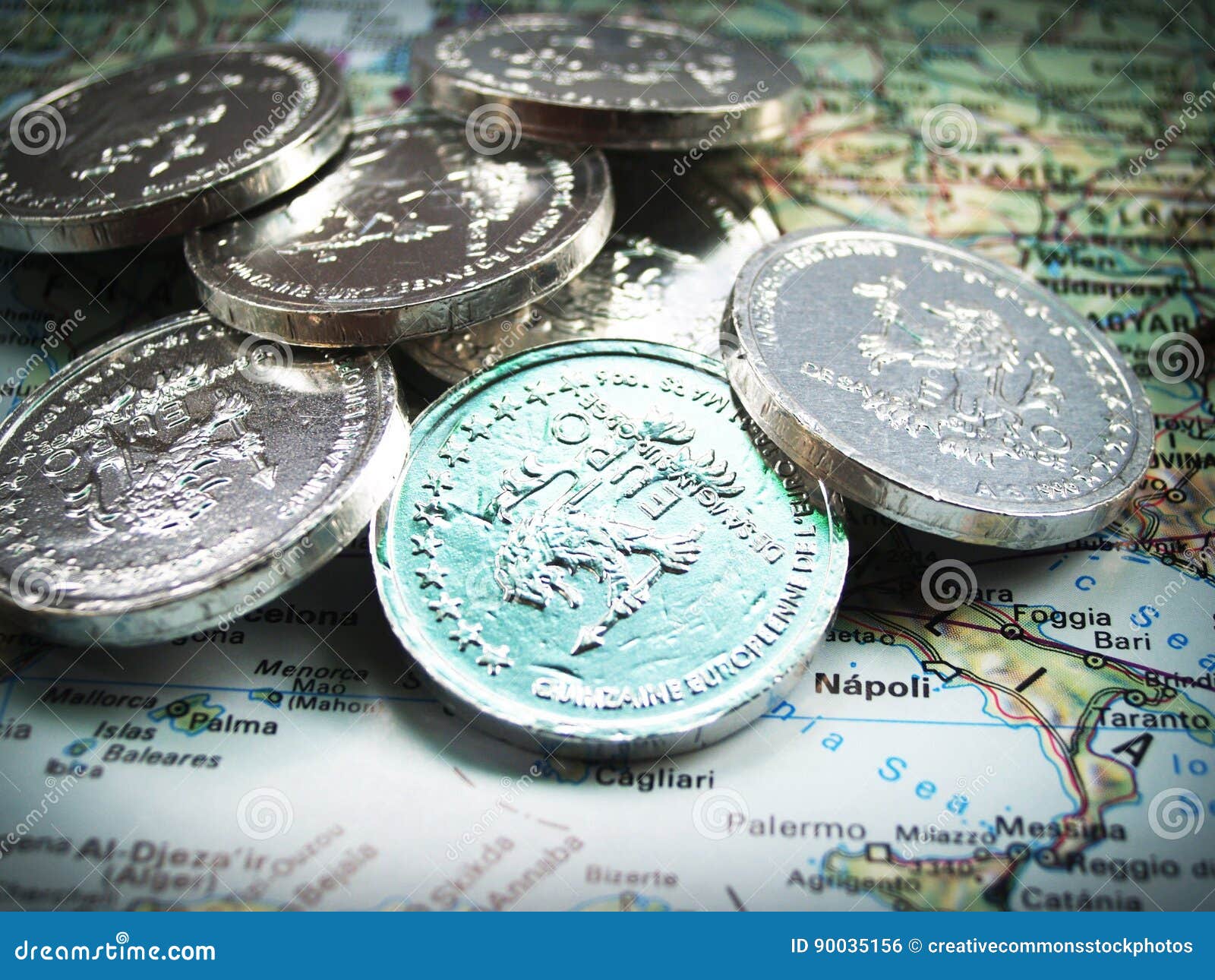 Euro Coins On Map Picture. Image: 90035156