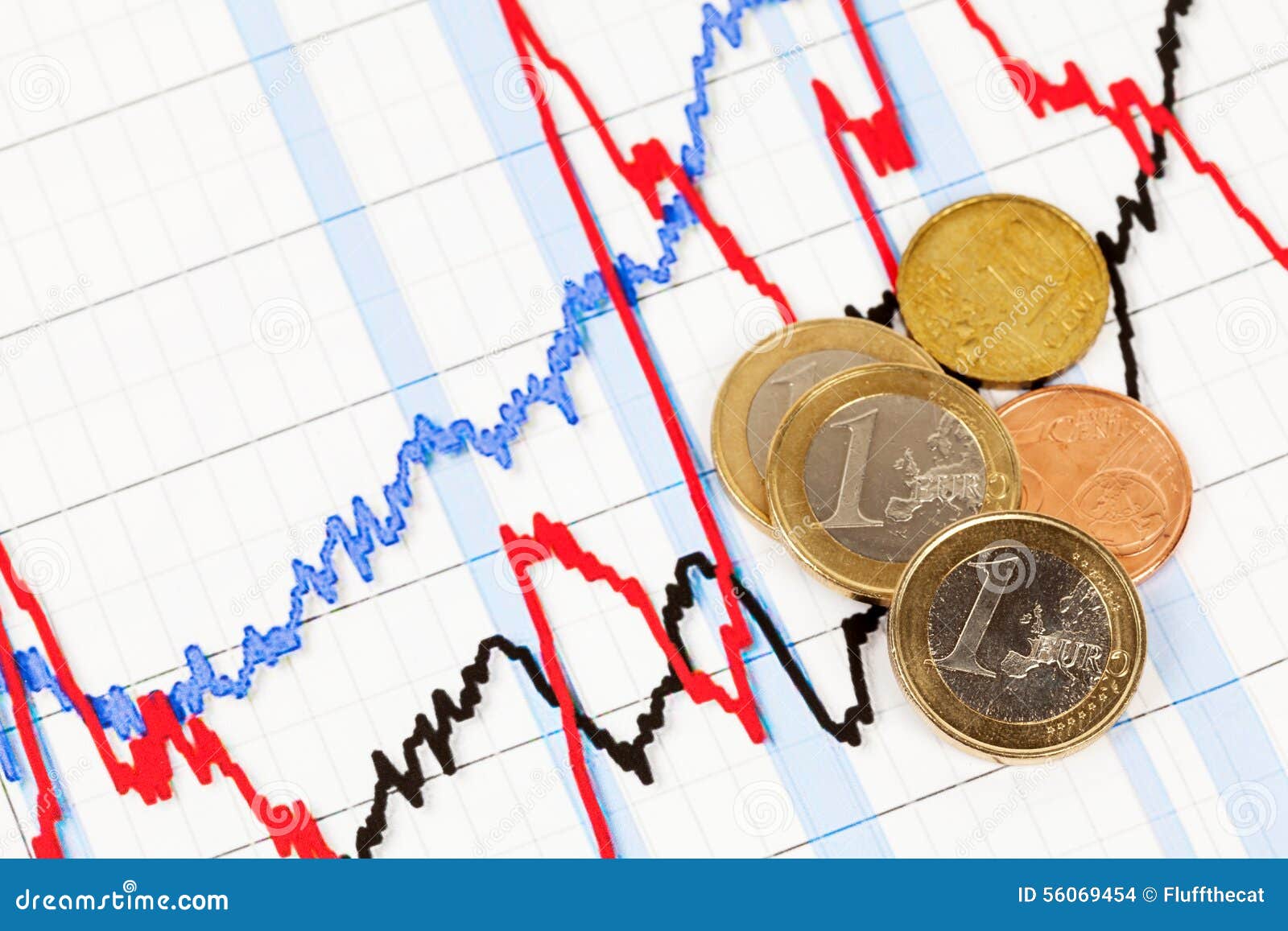 Euro coins and money graph stock photo. Image of diagram - 56069454